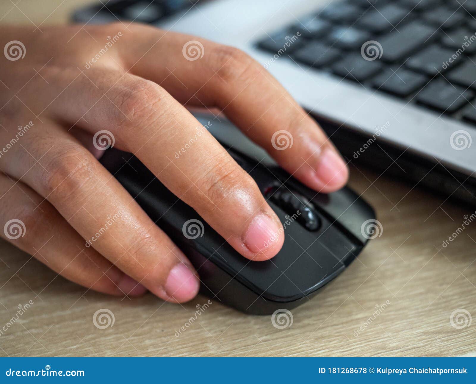 Woman`s Hand is Pressing the Mouse,Work Form Home during the Epidemic ...