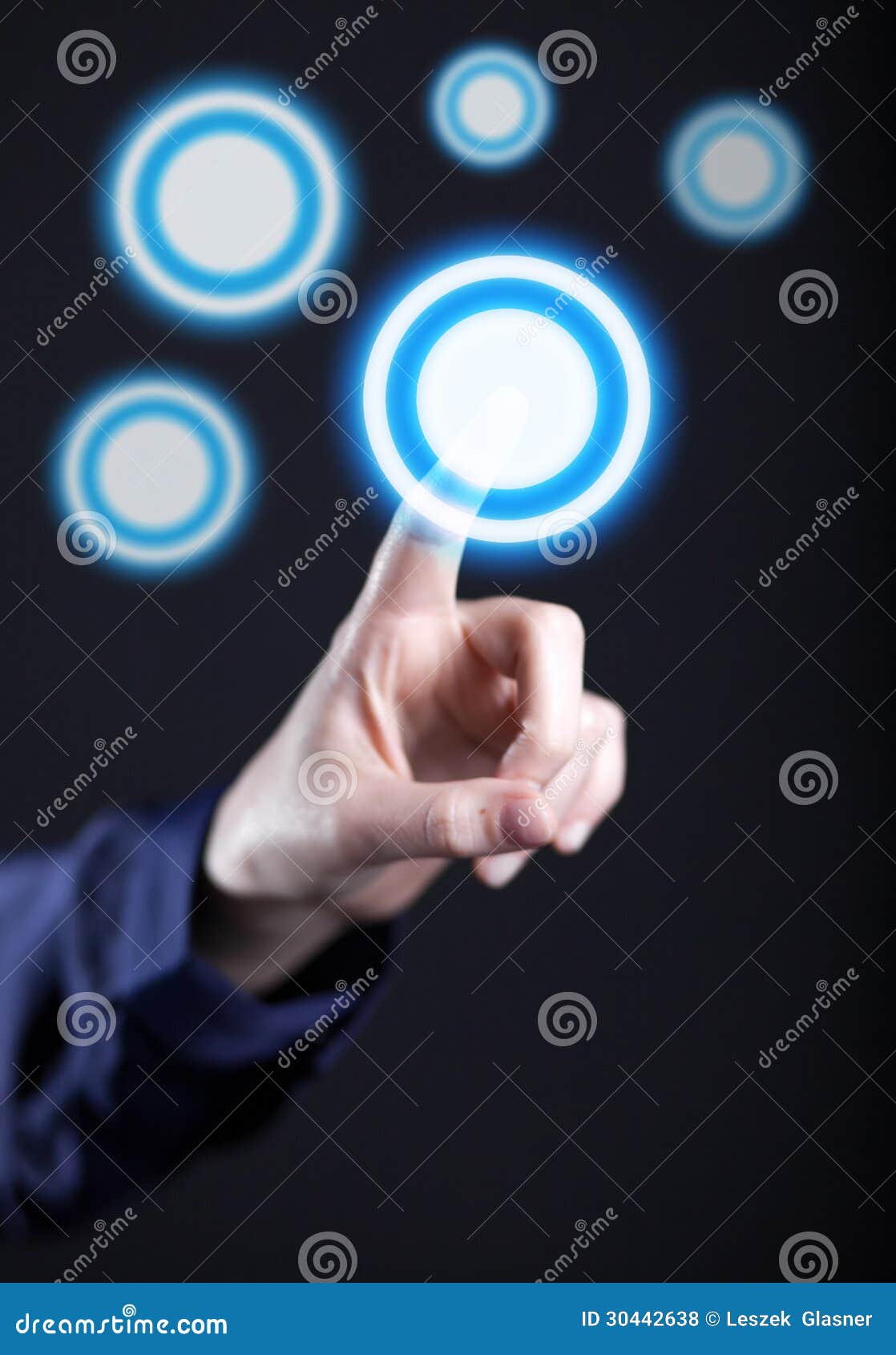 Woman S Hand Pushing the Button on Touch Screen Stock Photo - Image of ...