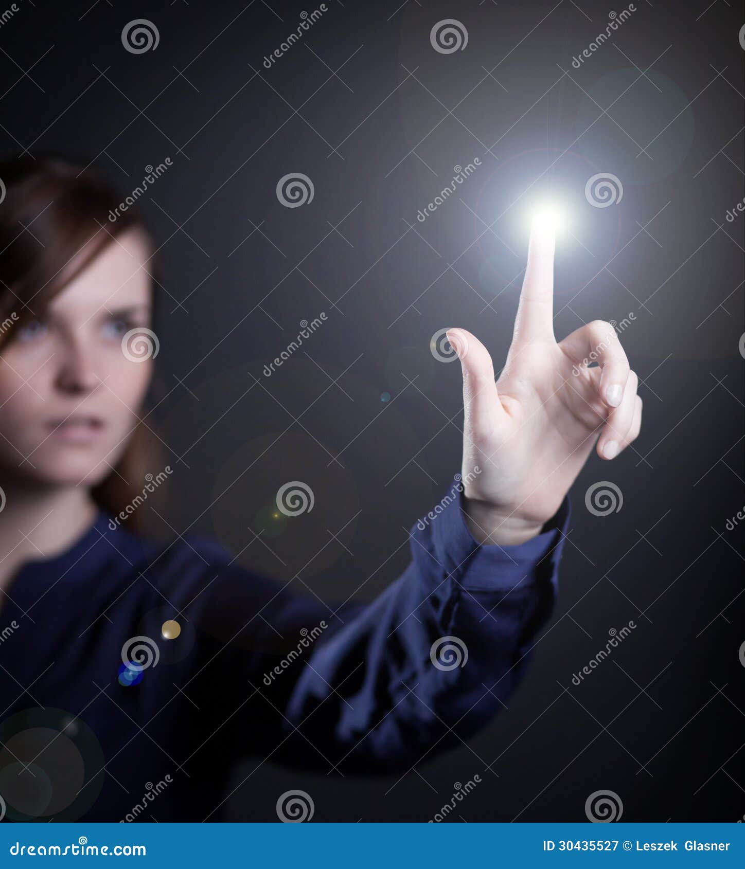 Woman S Hand Pushing the Button, Virtual Touch Screen Stock Image ...