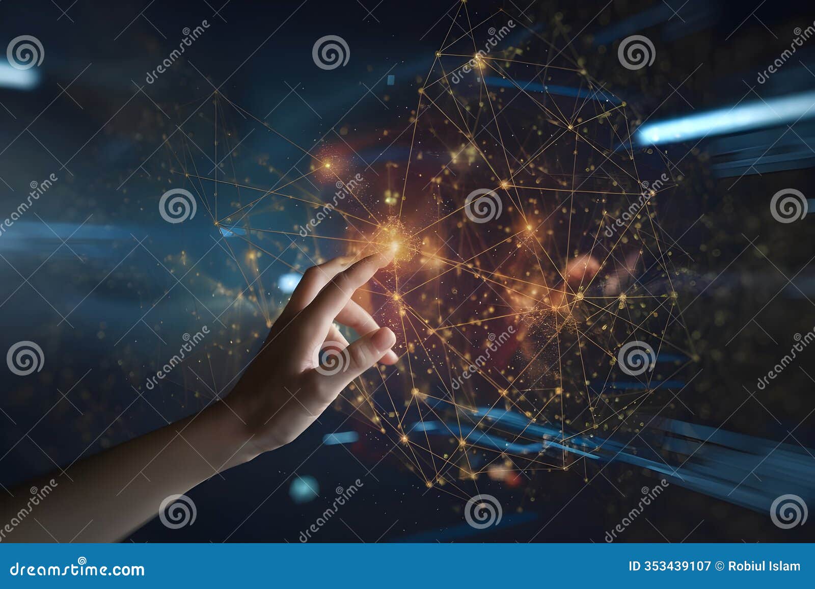 Woman S Hand Reaching into a Digital Network with Glowing Connections ...