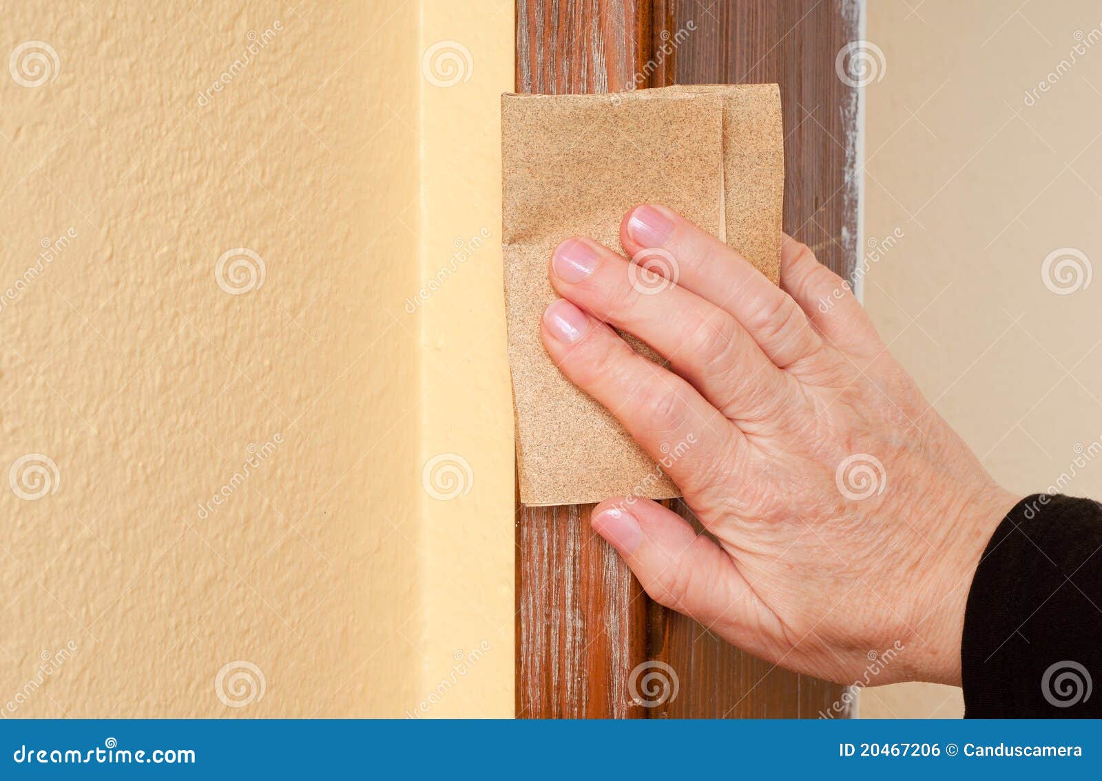 Woman S Hand Sanding Woodwork Stock Photo - Image of carpentry, skill ...