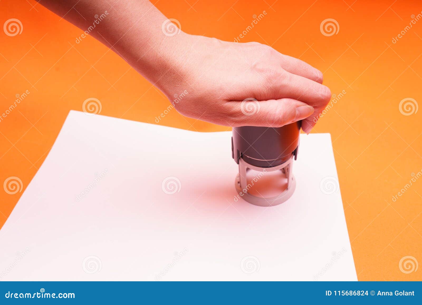 Woman`s Hand with the Seal, Stamp. Process Stamping the Contract ...