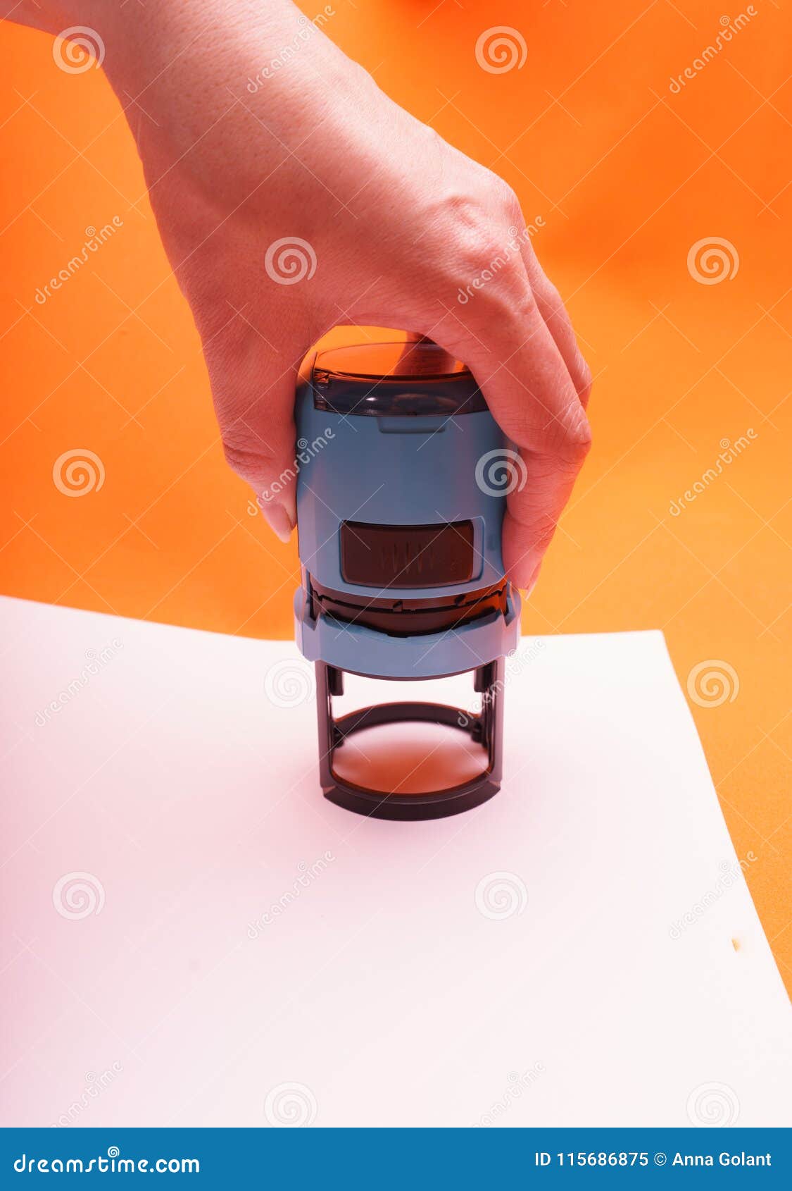 Woman`s Hand with the Seal, Stamp. Process Stamping the Contract ...