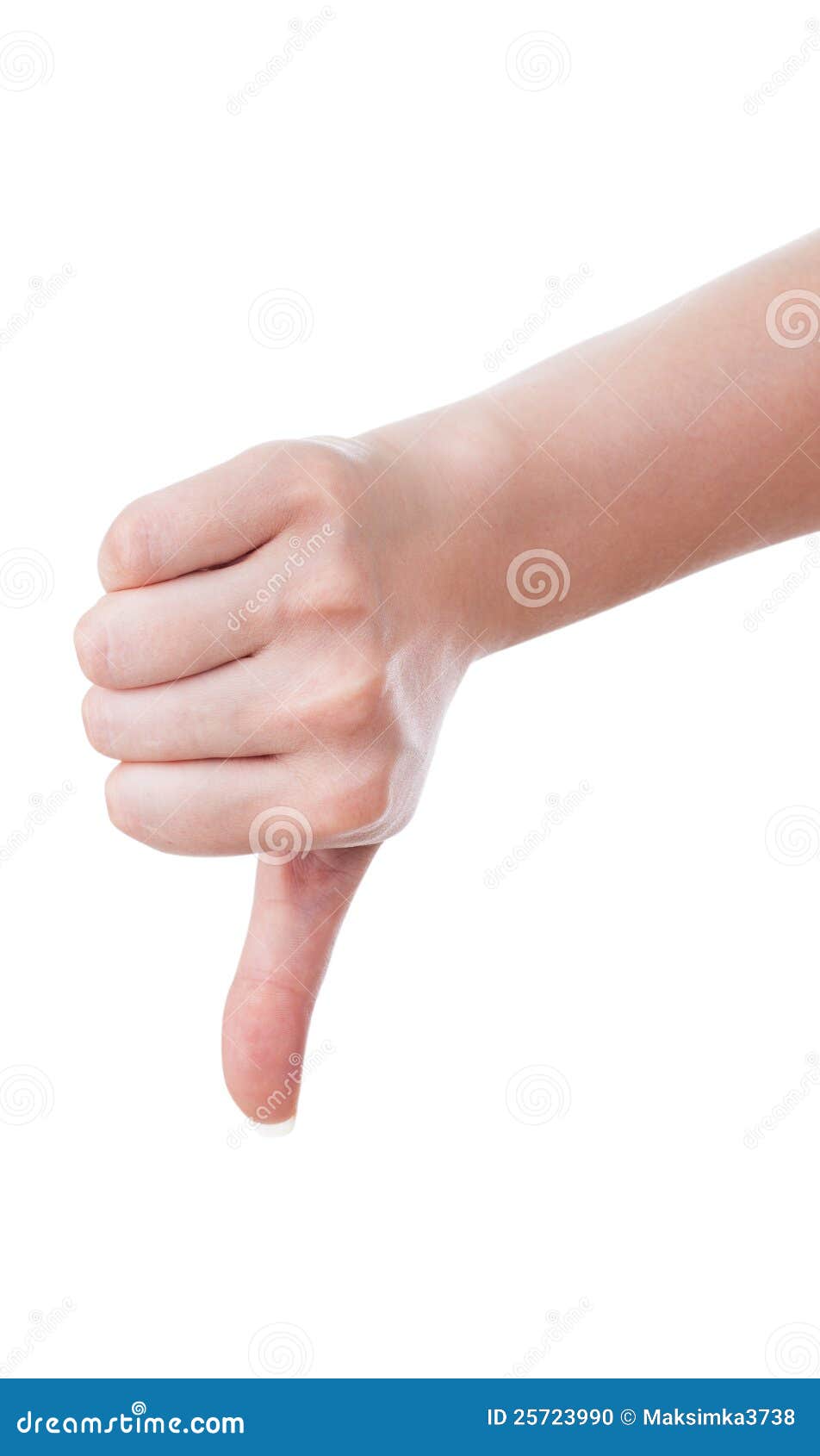 Woman S Hand Shows Thumb Down Isolated on White Stock Photo - Image of ...