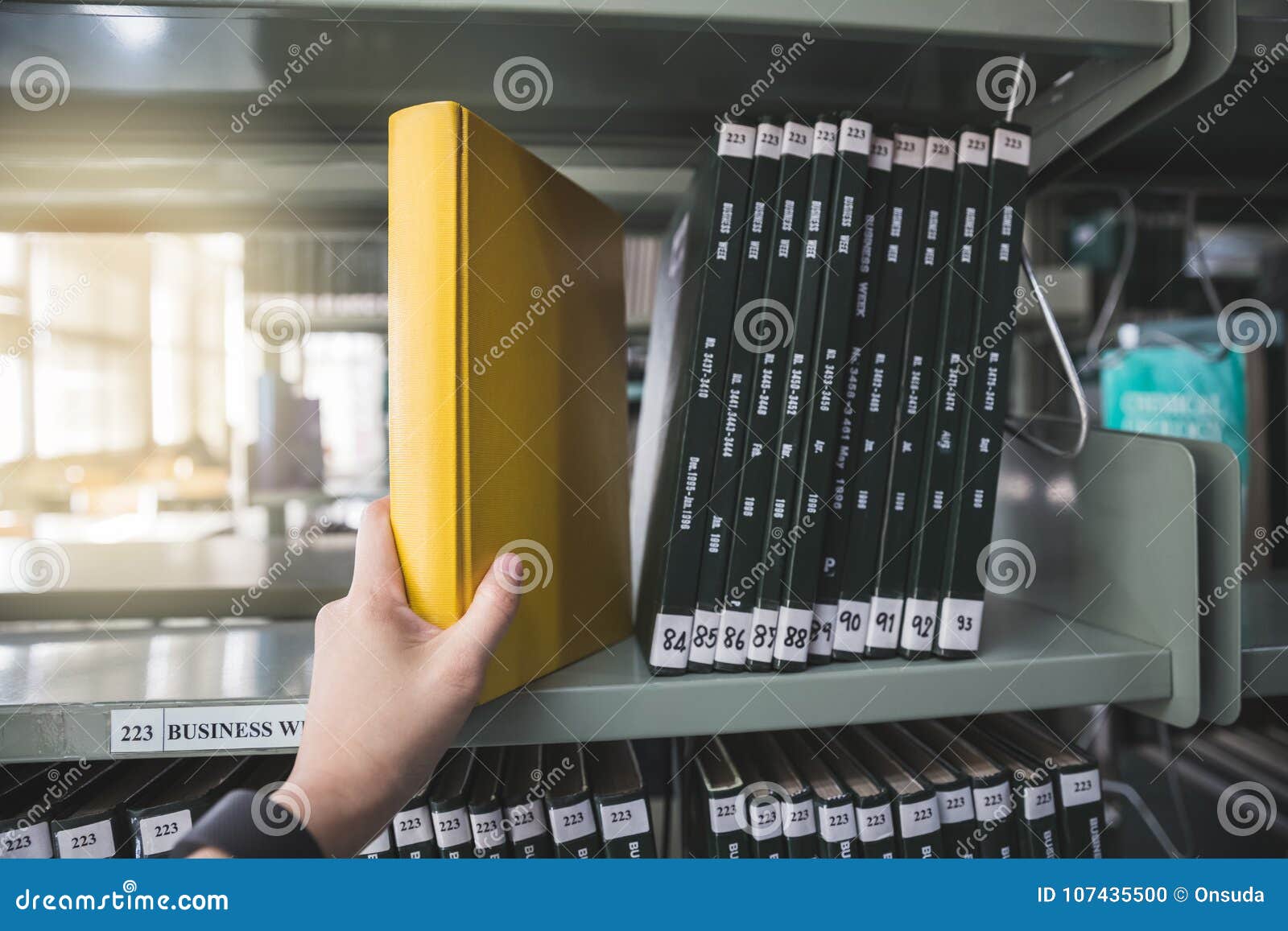 Woman`s Hand Taking Book from Shelf Stock Photo - Image of research ...