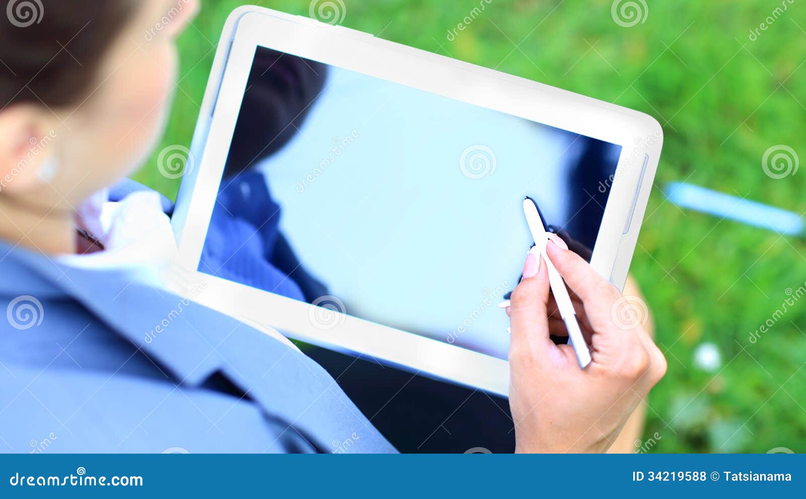 Woman S Hand Touching Screen on Modern Digital Tablet Pc Stock Photo ...