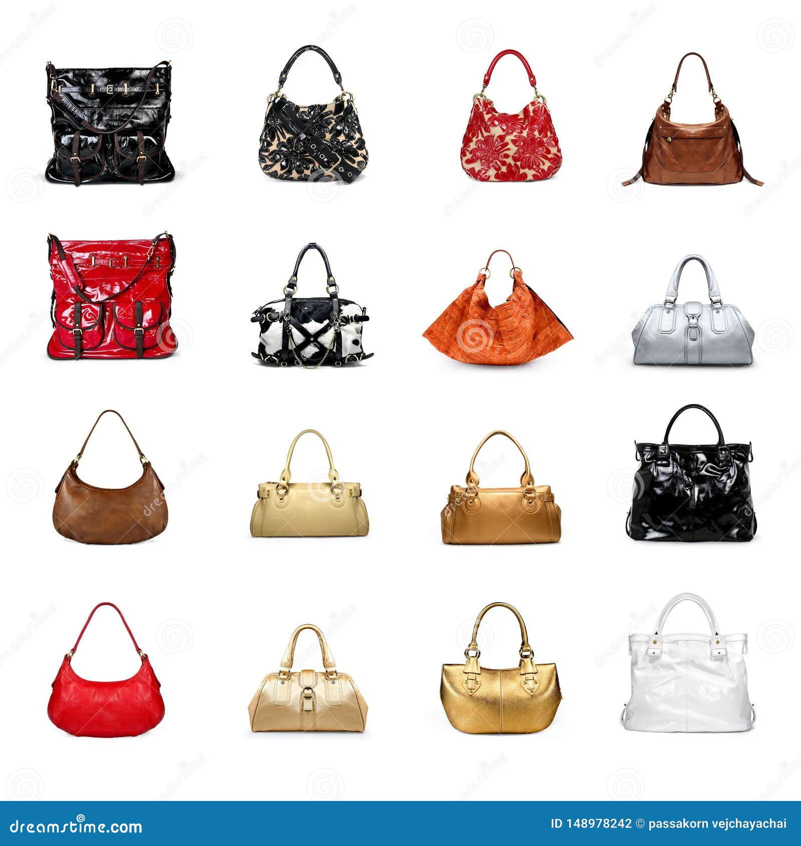 A Womans Handbag on a White Variety Stock Photo - Image of decoration ...