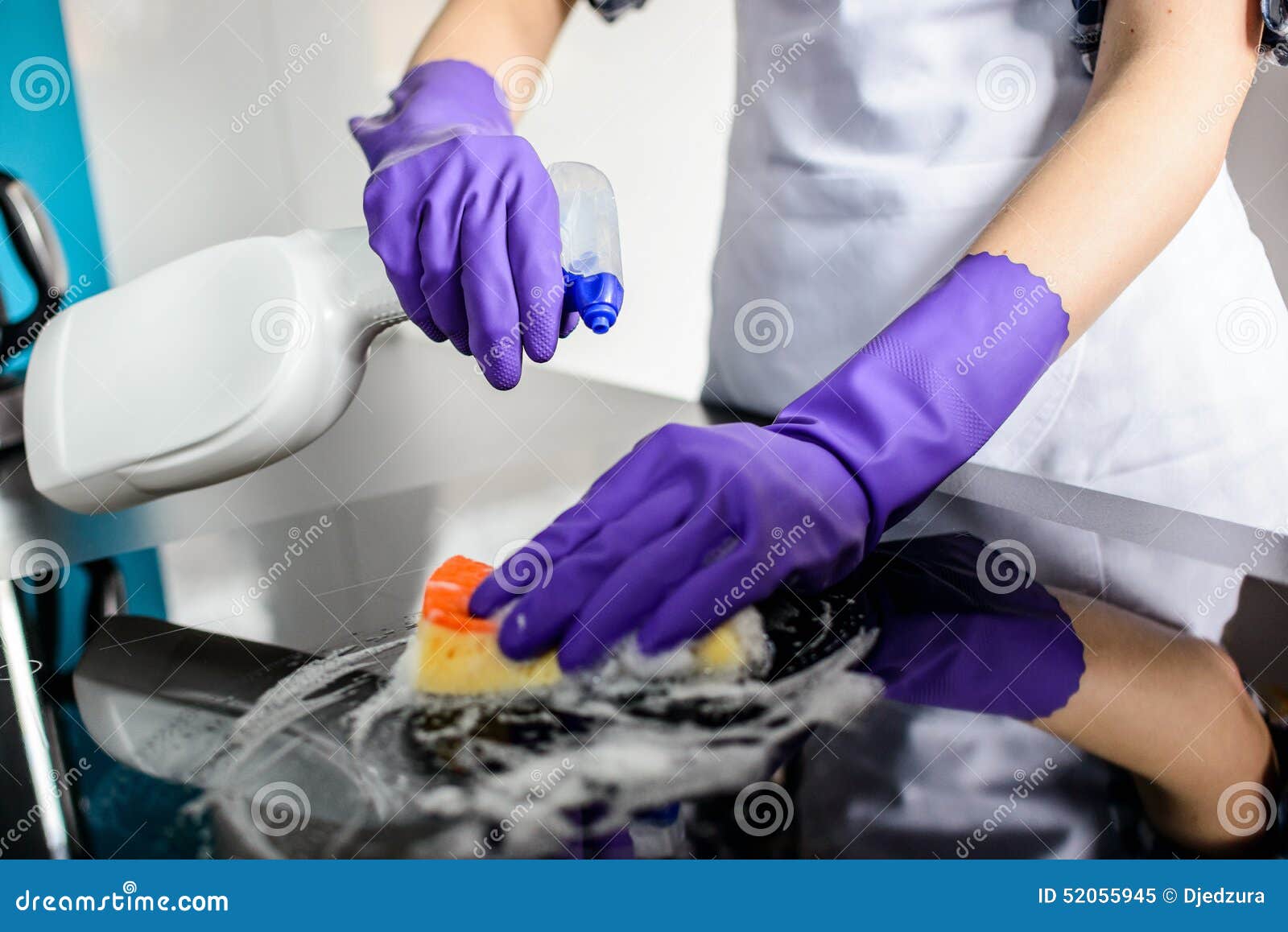 Woman S Hands Cleaning Kitchen Top in Gloves Stock Image - Image of ...