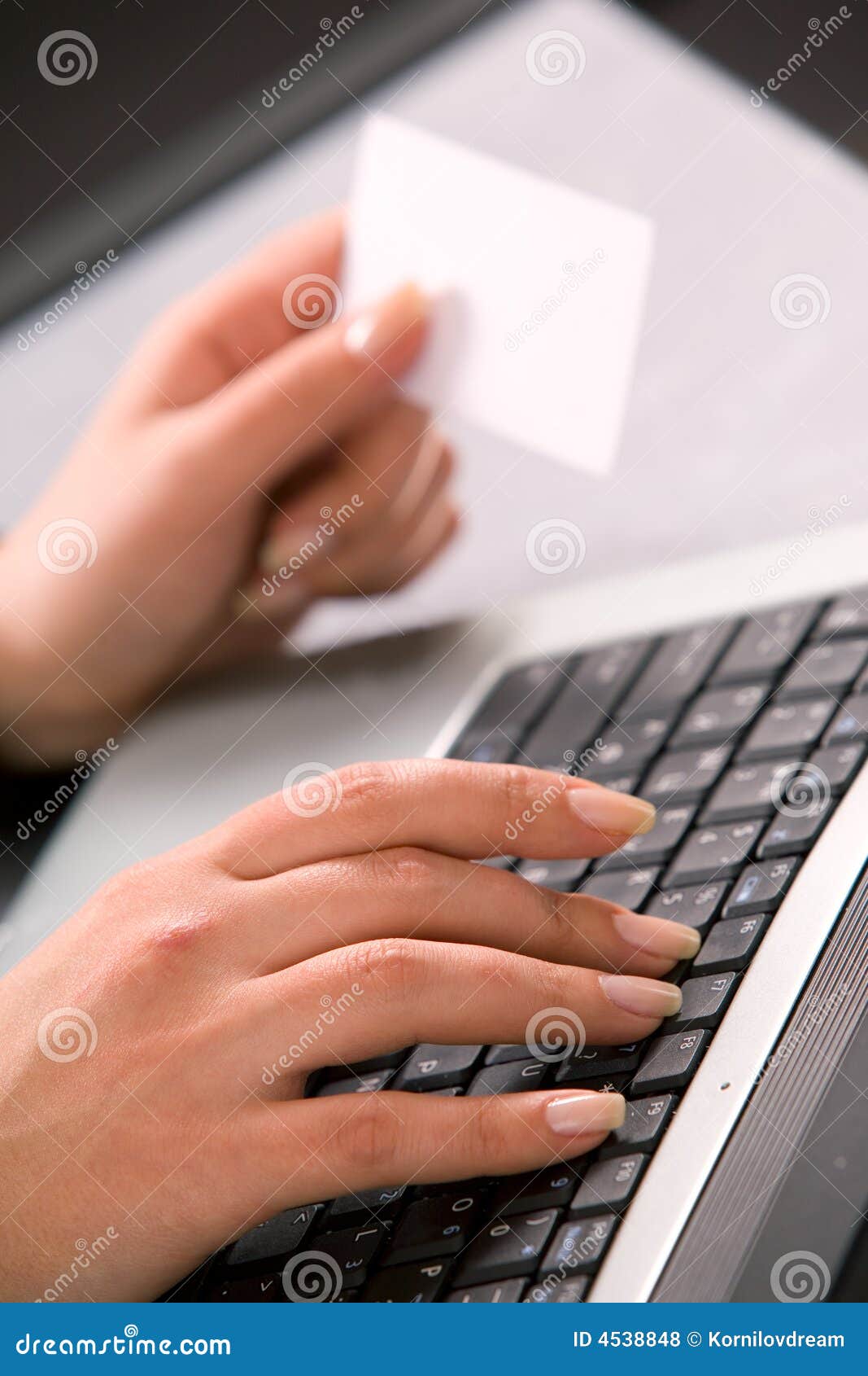 Woman S Hands with Computer Keybord and Business C Stock Photo - Image ...