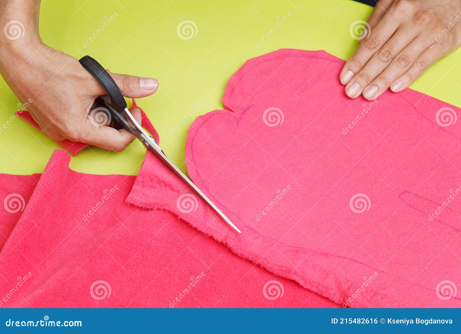 Hands cut the fabric stock photo. Image of cloth, pattern - 215482616