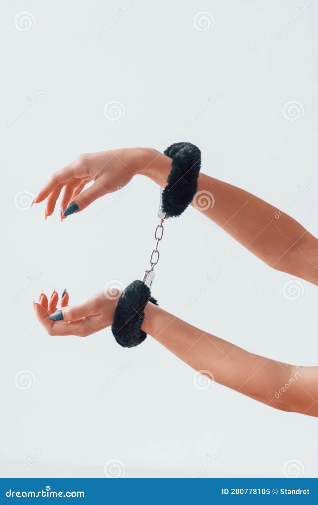 Woman`s Hands with Handcuffs is in the Studio. Conception of Intimacy ...