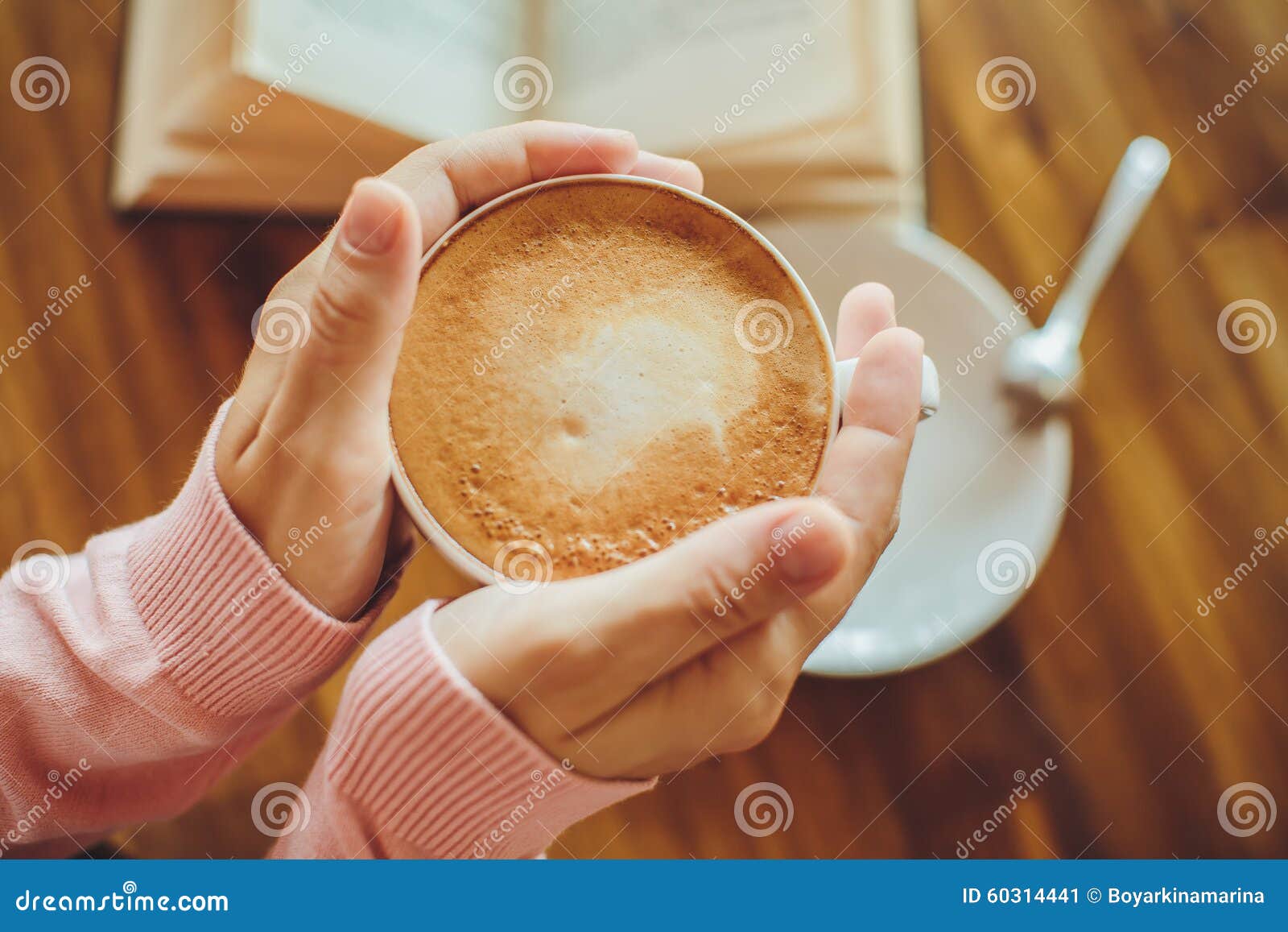 Woman S Hands Holding Coffee in the Cafe Stock Image - Image of focus ...