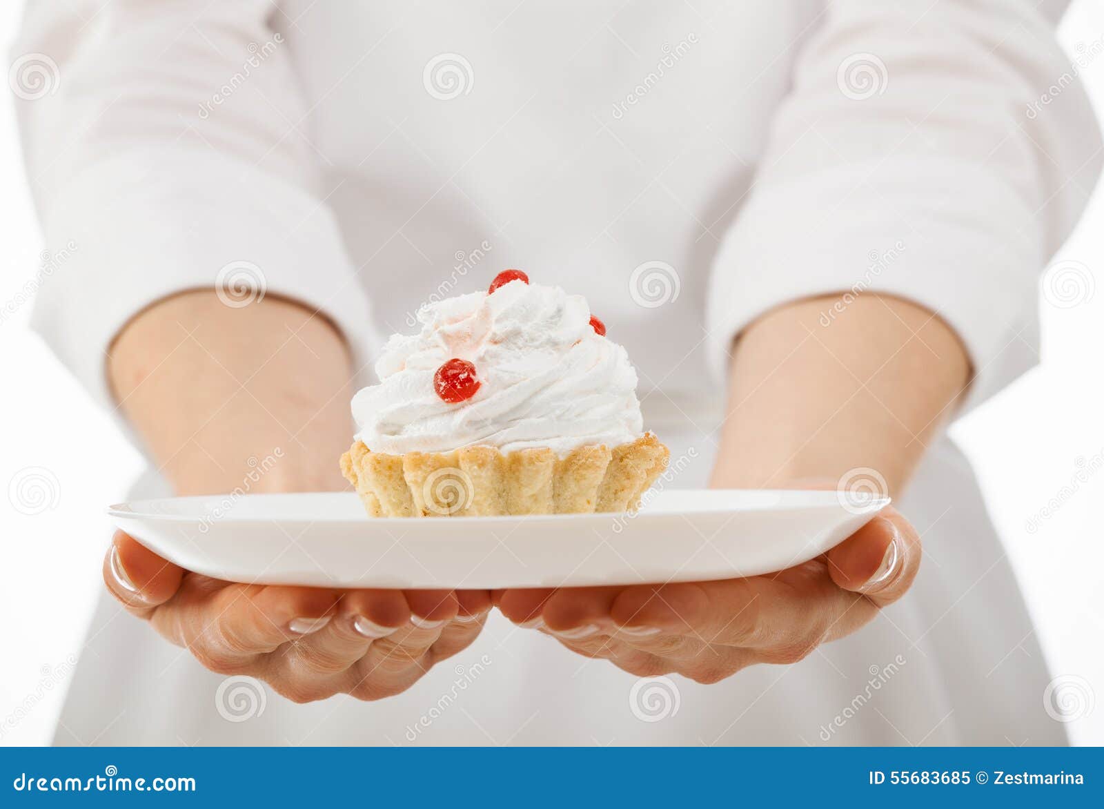 Woman S Hands Holding Plate with a Cake Stock Image - Image of ...