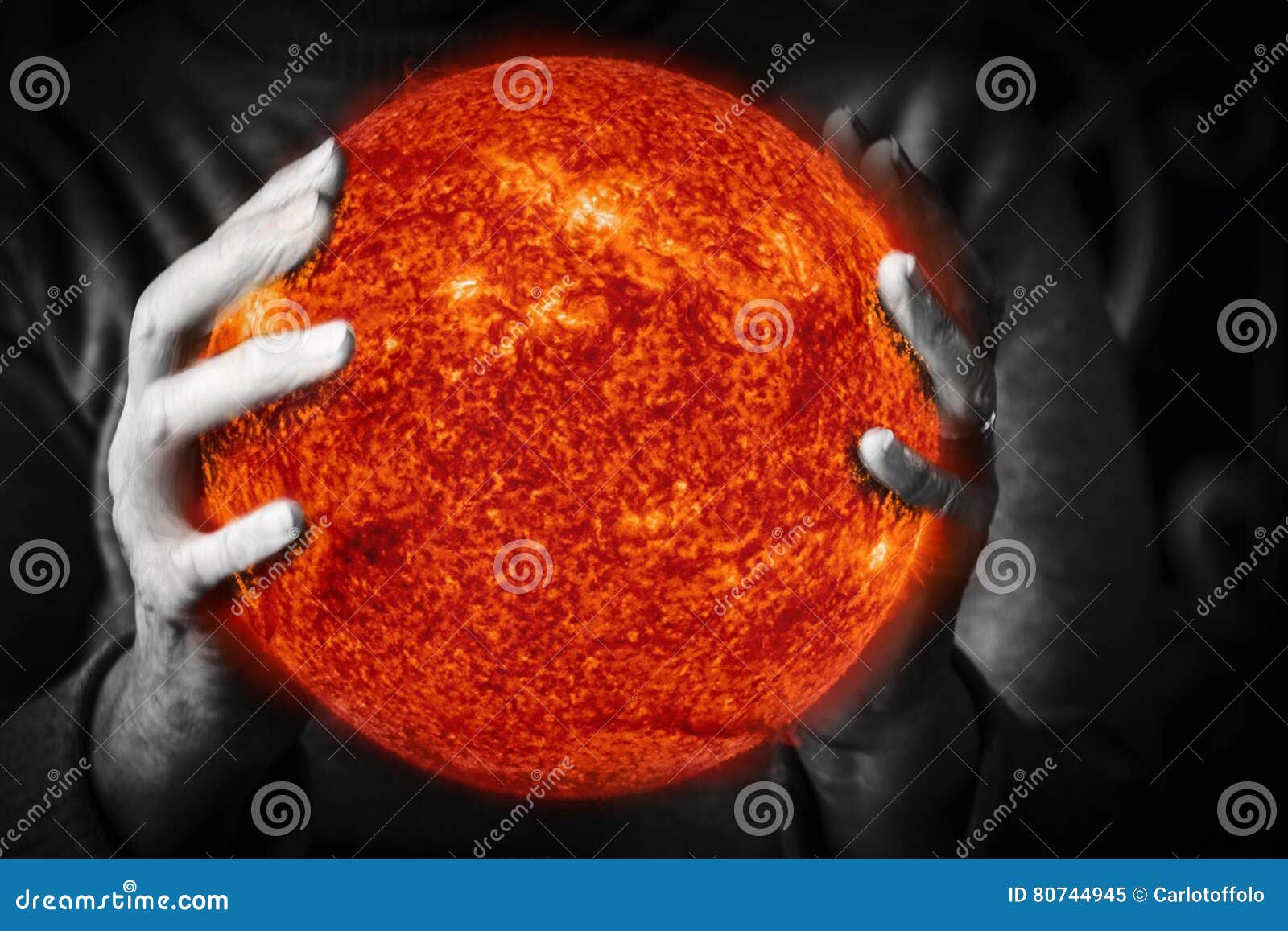 Woman`s Hands Holding the Sun Stock Image - Image of energetic ...