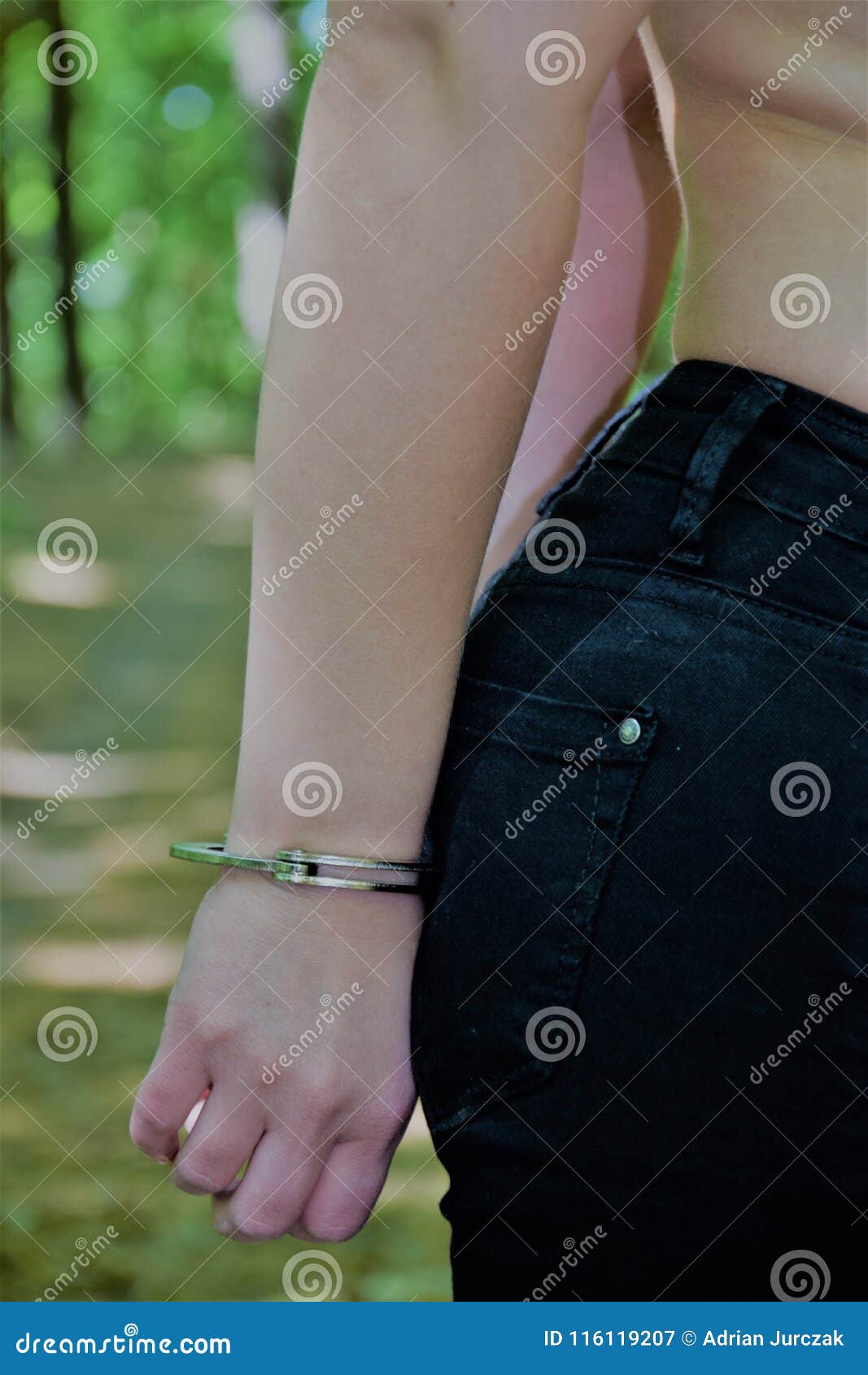 Woman`s Hands Shackled in the Back Stock Image - Image of danger, crime ...