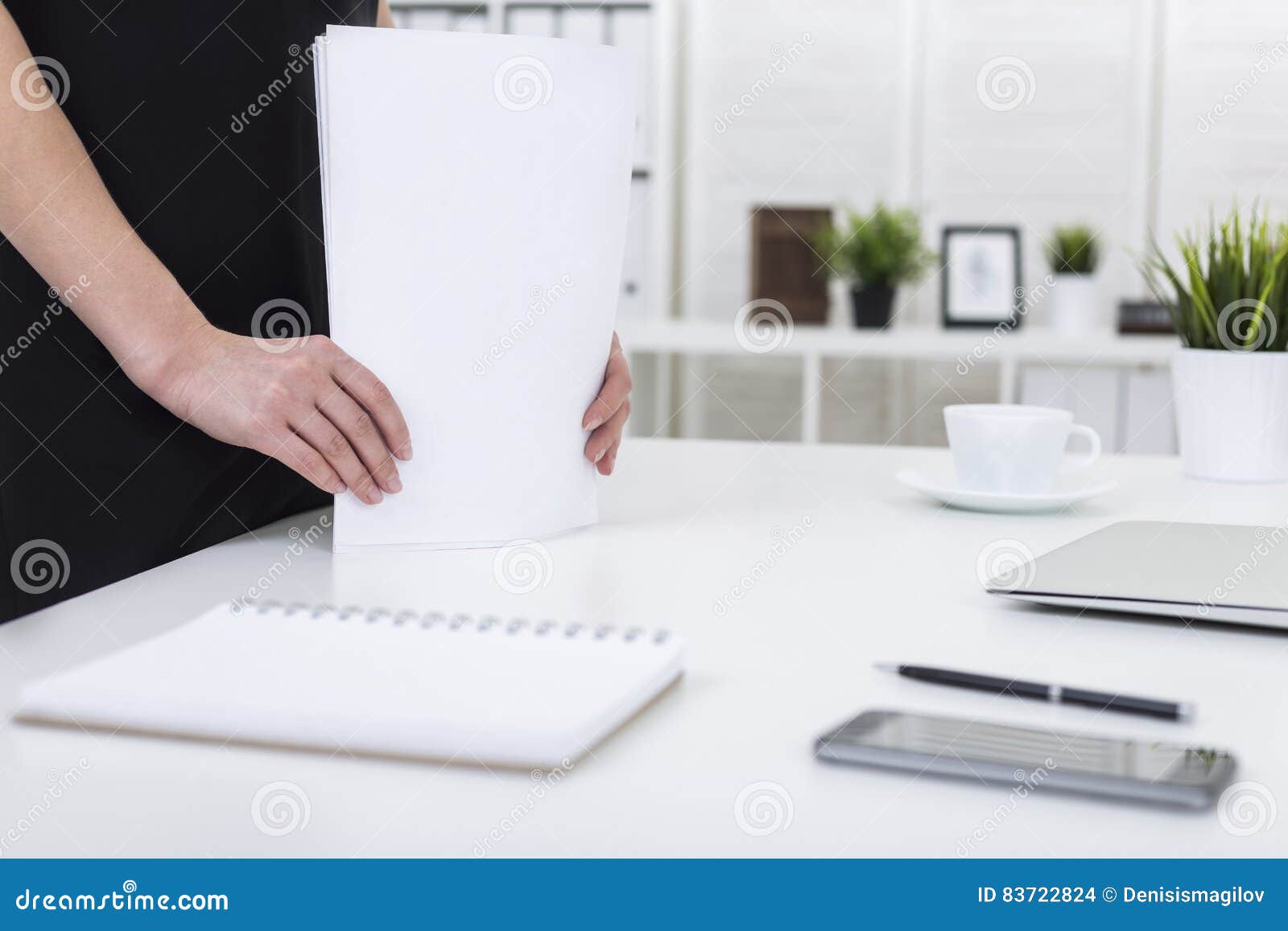 Woman`s Hands with Stack of Papers Stock Photo - Image of document ...