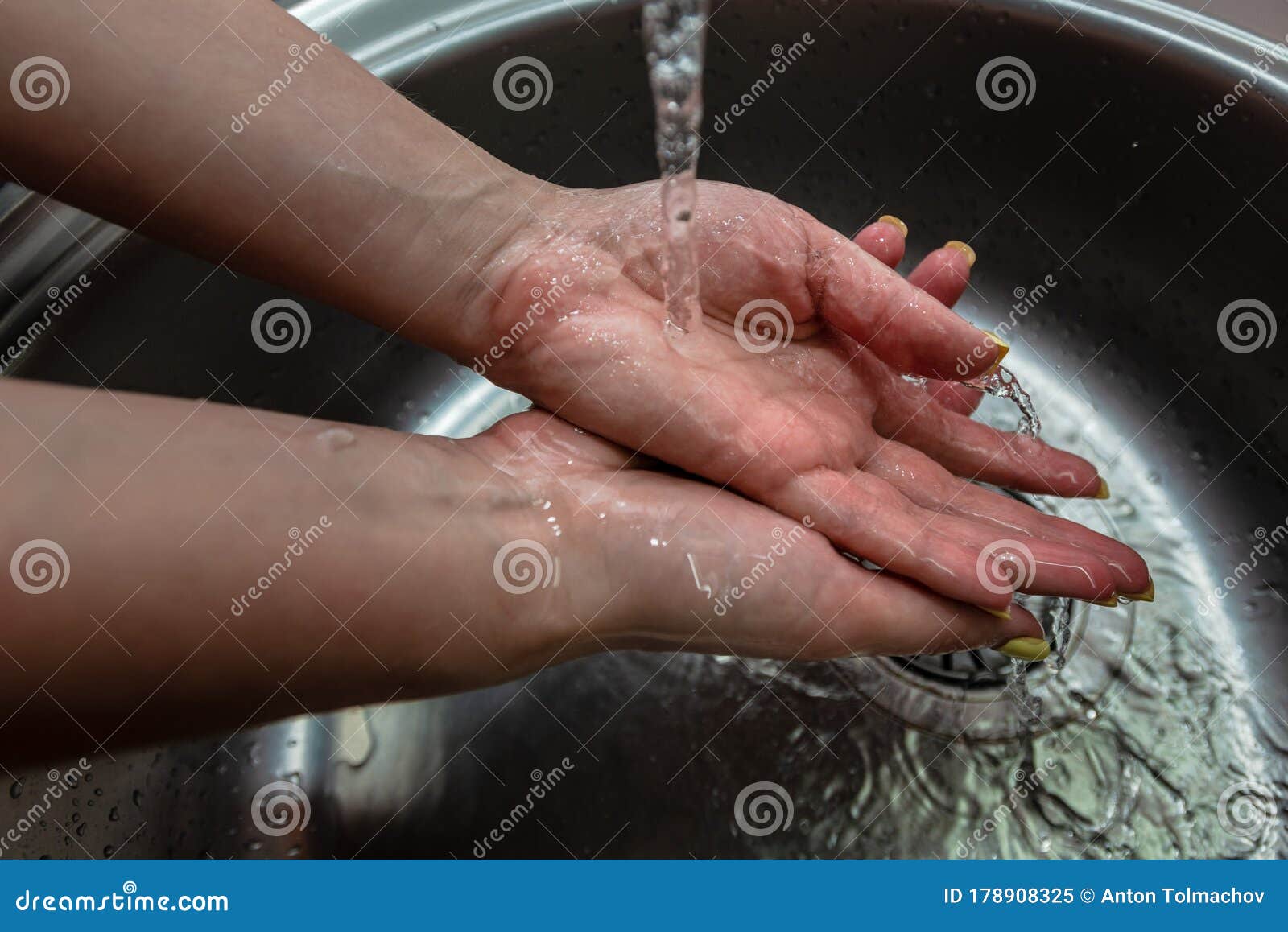 Woman`s Hands in Water Splash. Wash the Hands Stock Image - Image of ...