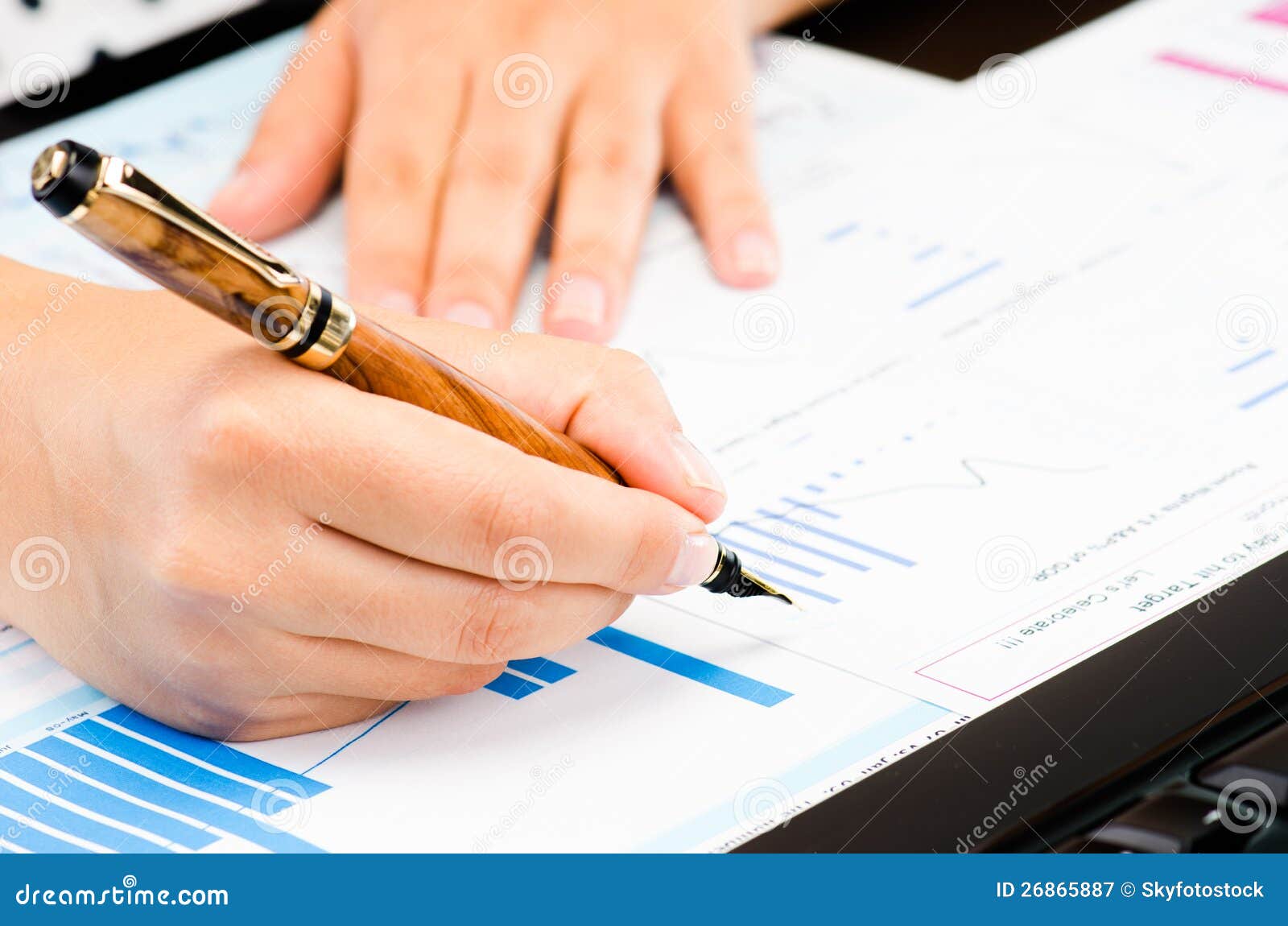 Woman S Hands Working on Business Reports Stock Image - Image of ...