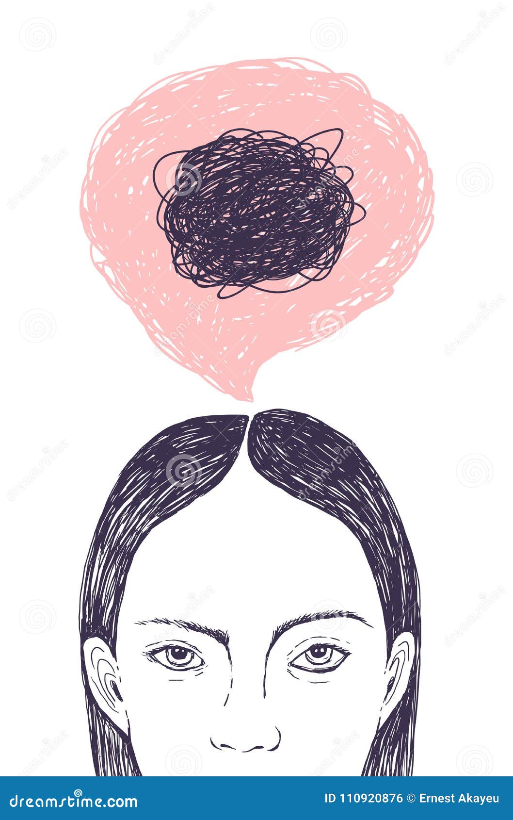 Woman S Head, Thought Bubble and Scribbles Inside it Hand Drawn with ...
