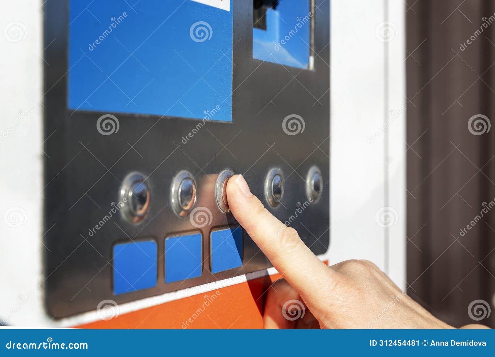 A Woman S Index Finger Presses the Machine Button. Close-up Stock Image ...
