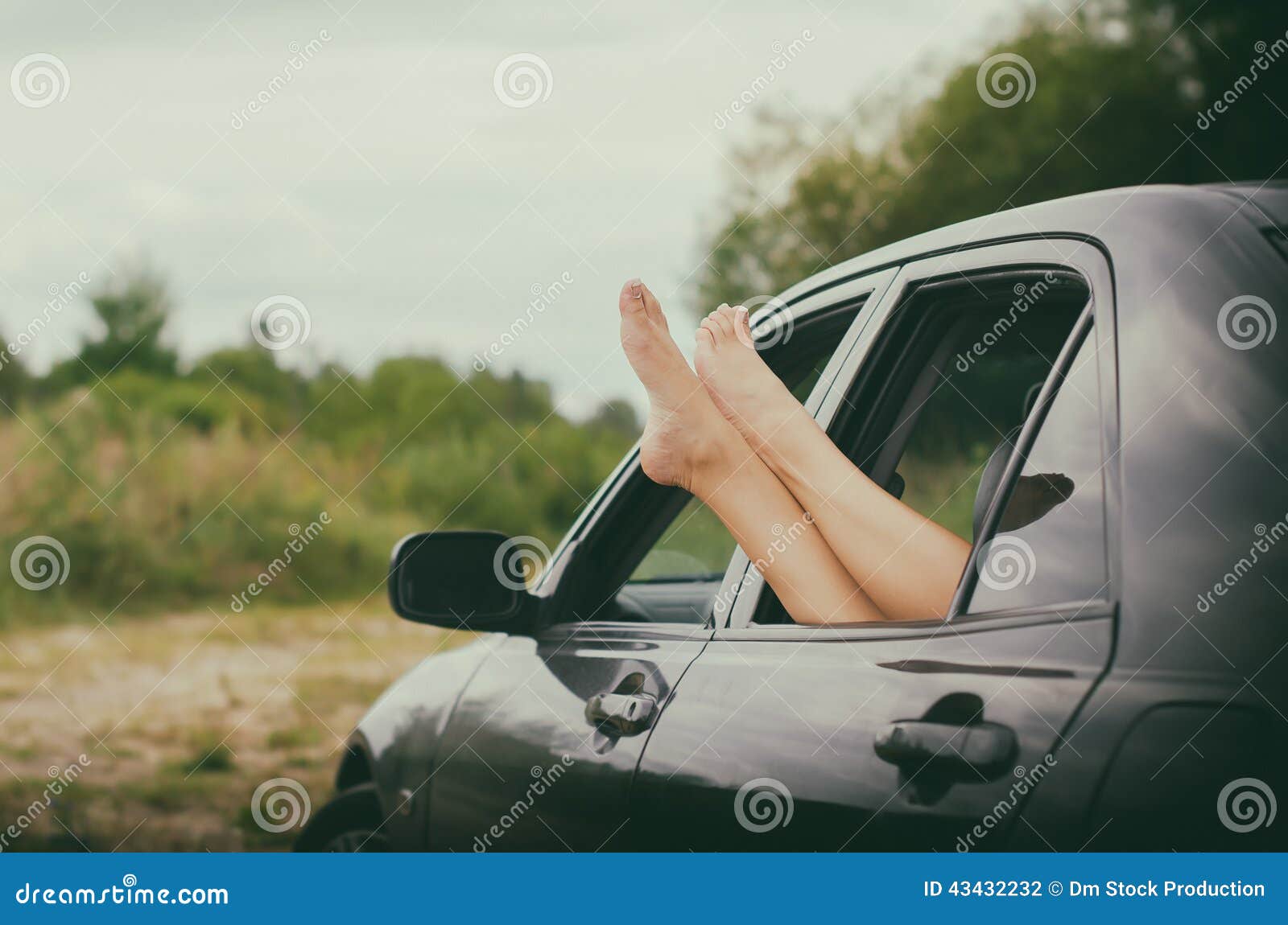 Woman S Legs Out of the Car. Stock Photo - Image of barefoot, nature ...