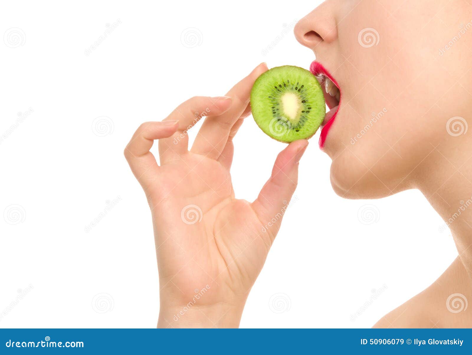 Woman S Lips with a Piece of Kiwi Stock Image - Image of body, care ...