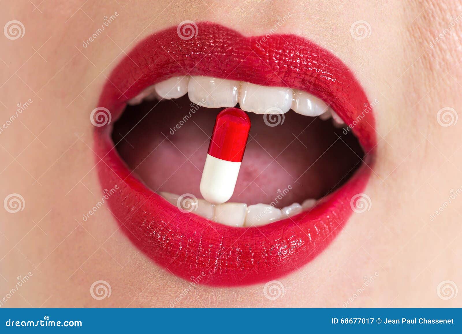 Woman S Mouth with Pill. Close-up View. Stock Image - Image of ...