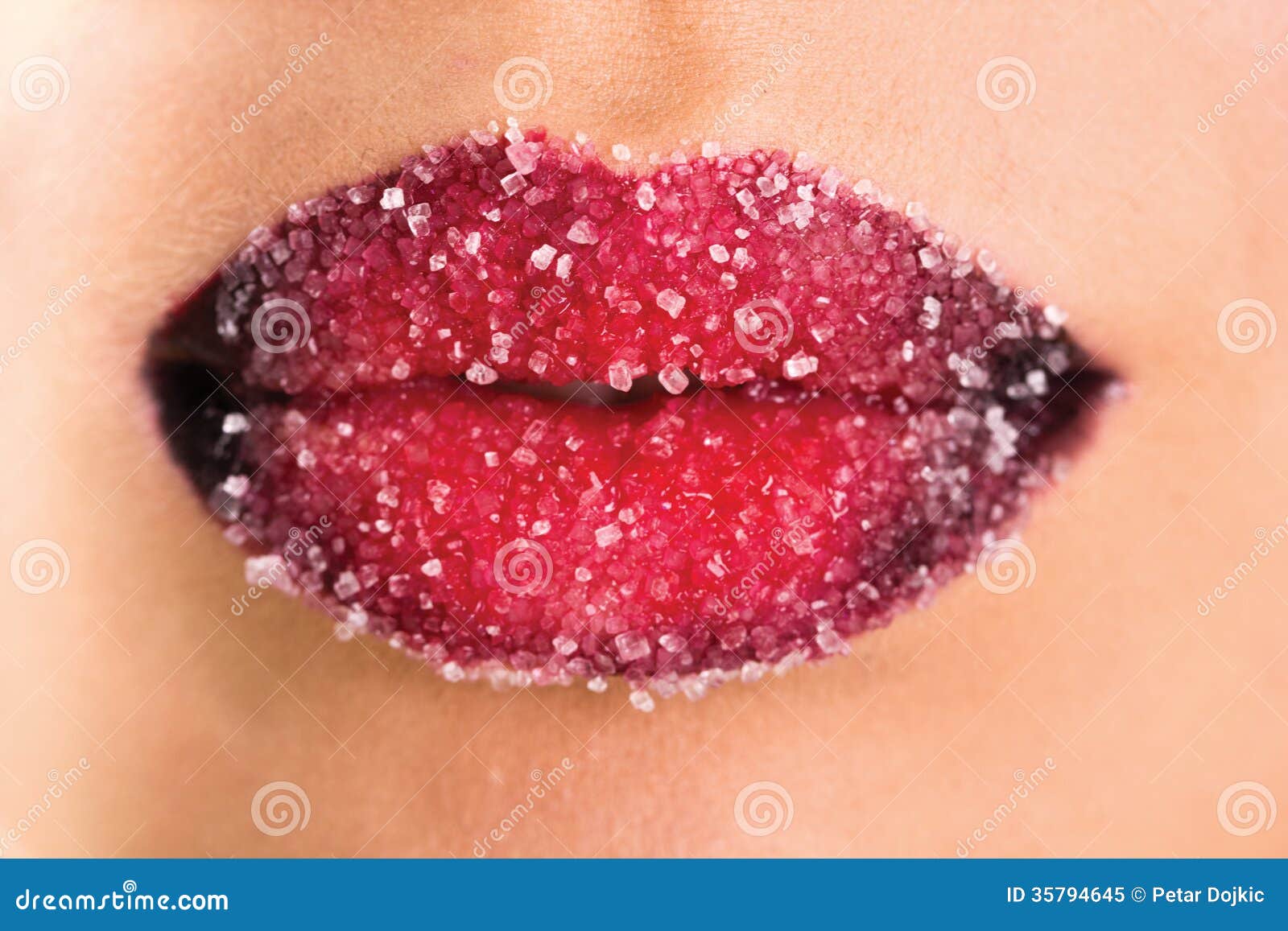 Woman S Red Lips Coated with Scattered Sugar Stock Image - Image of ...