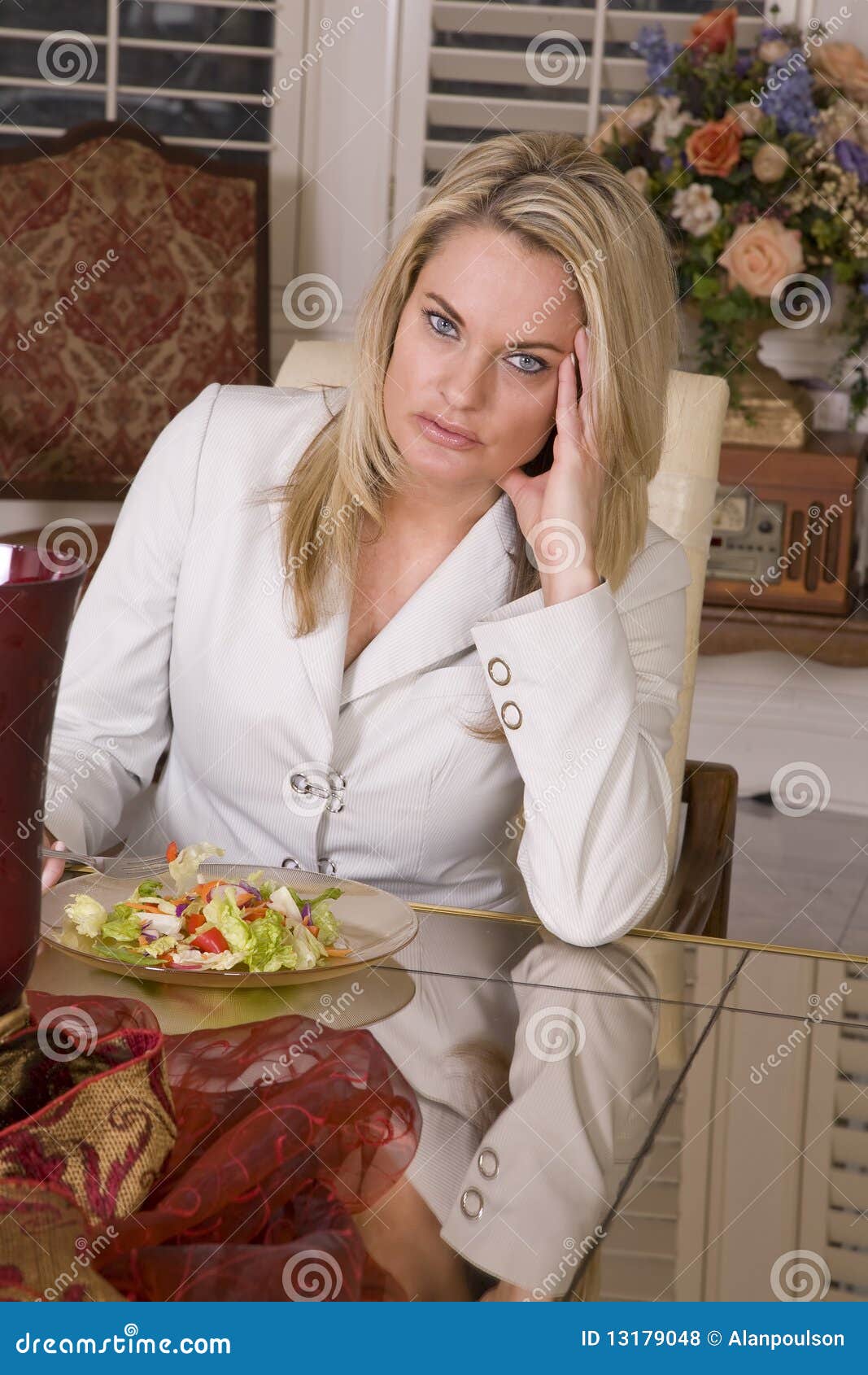 Woman sad eating salad stock photo. Image of fancy, female - 13179048