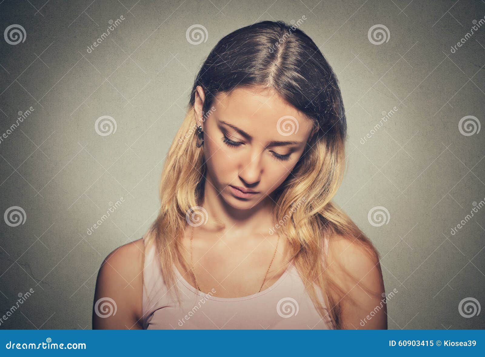 Woman with Sad Expression Looking Down Stock Image - Image of looking ...