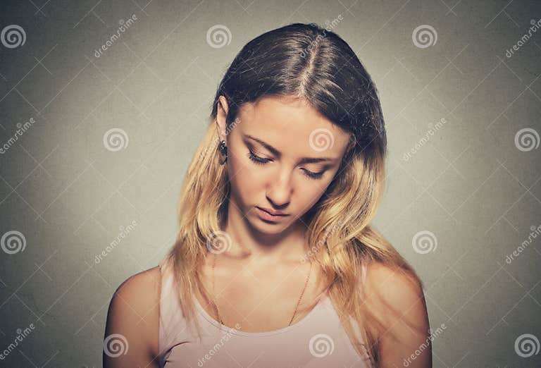 Woman with Sad Expression Looking Down Stock Image - Image of looking ...