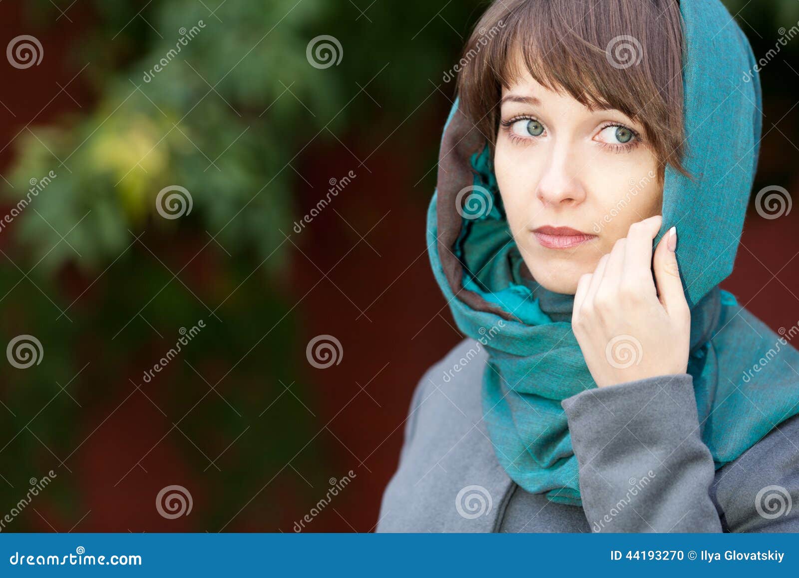 Woman with Sad Eyes in Scarf Outdoors Stock Photo - Image of park ...