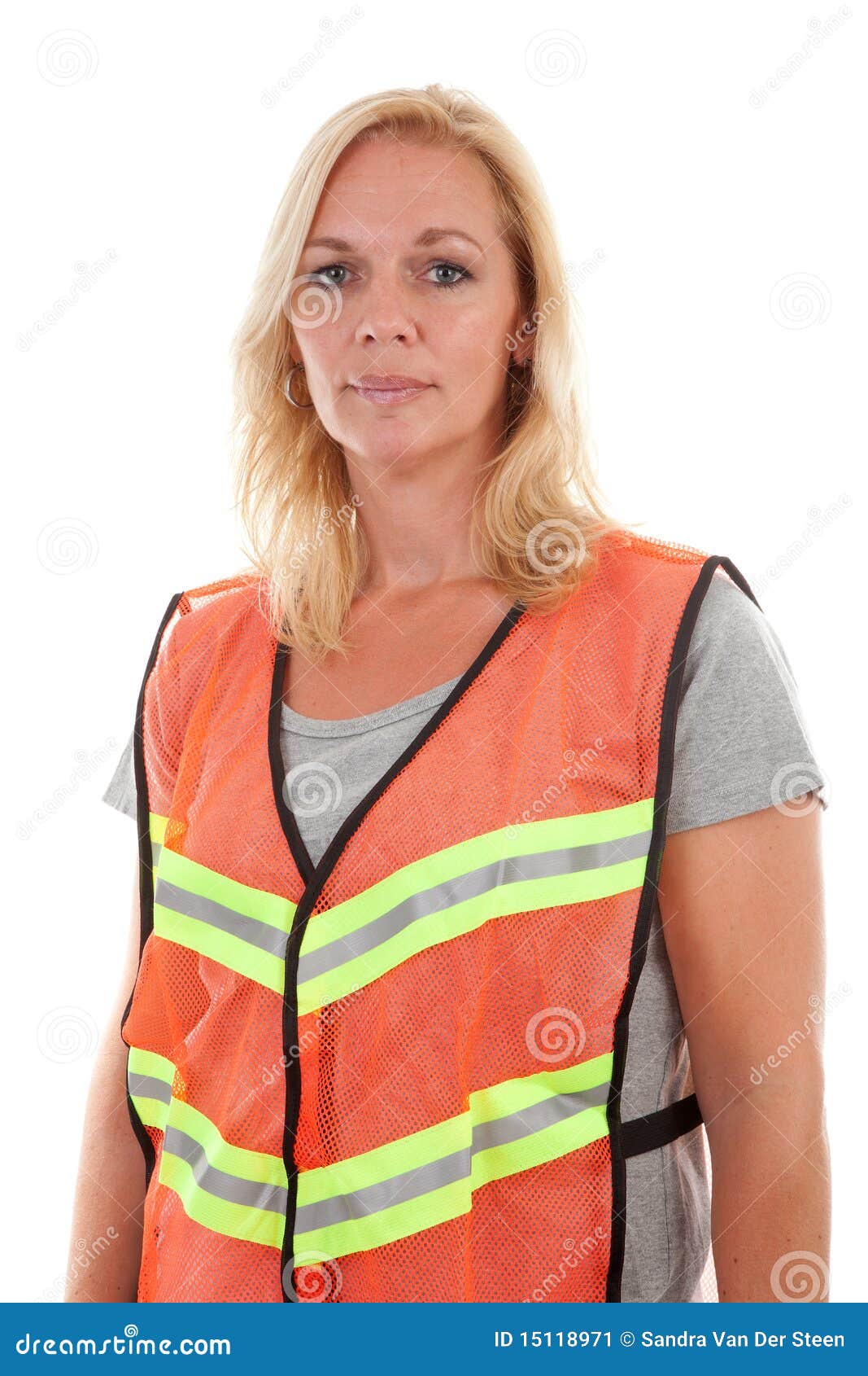 Woman in safety vest stock image. Image of female, looking - 15118971