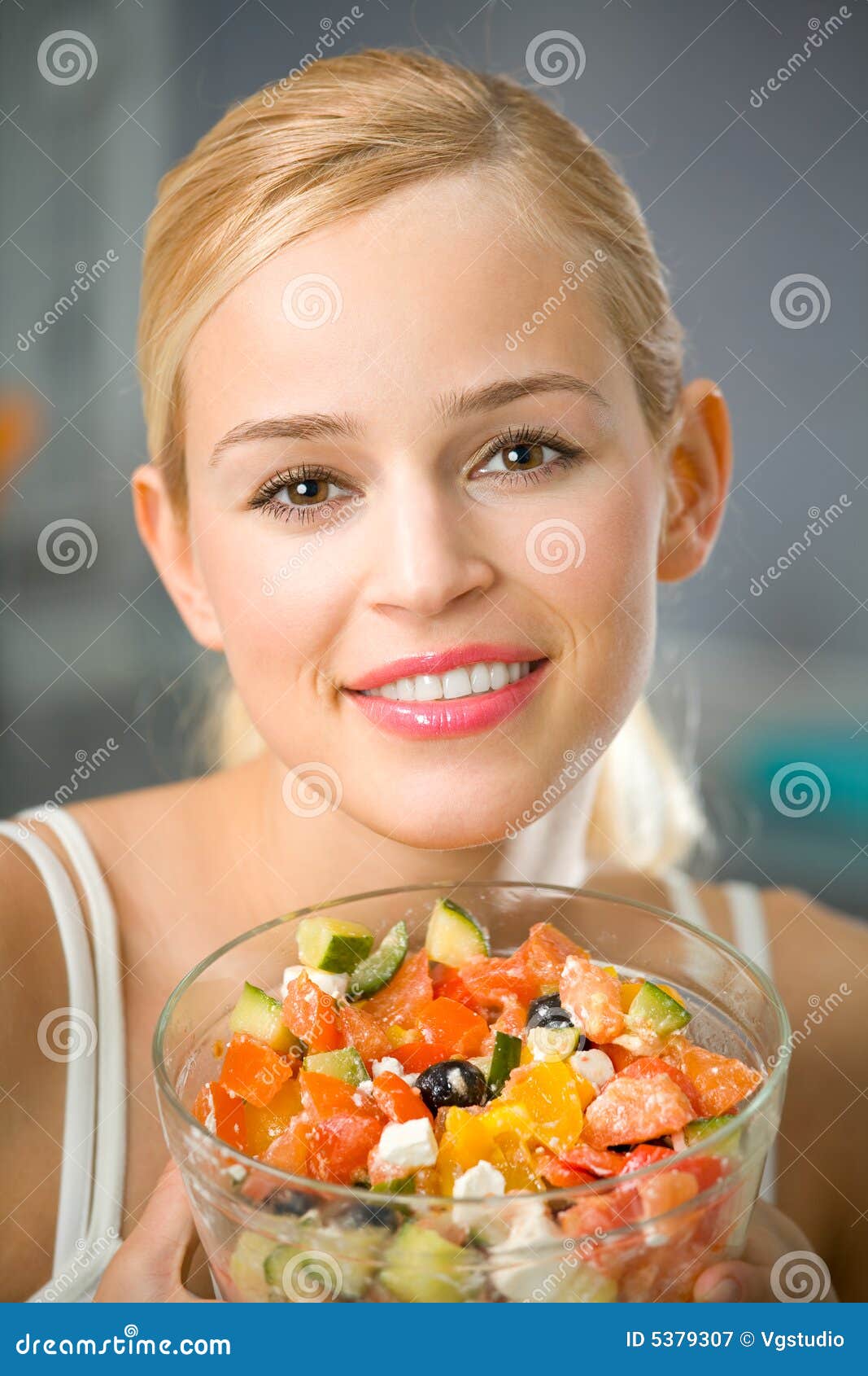 Woman with salad stock image. Image of culinary, hair - 5379307