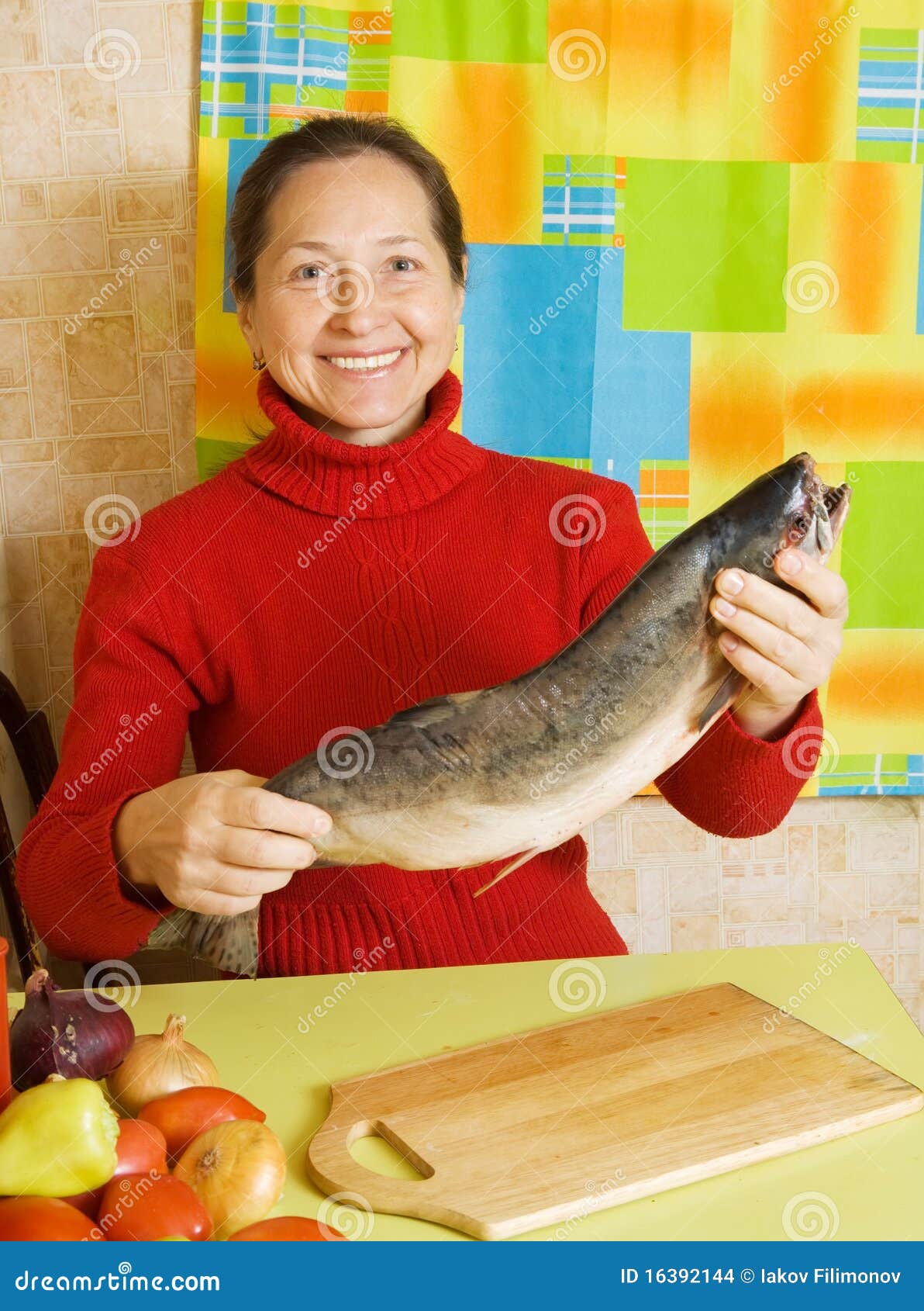 Woman with salmon fish stock photo. Image of river, kitchen - 16392144