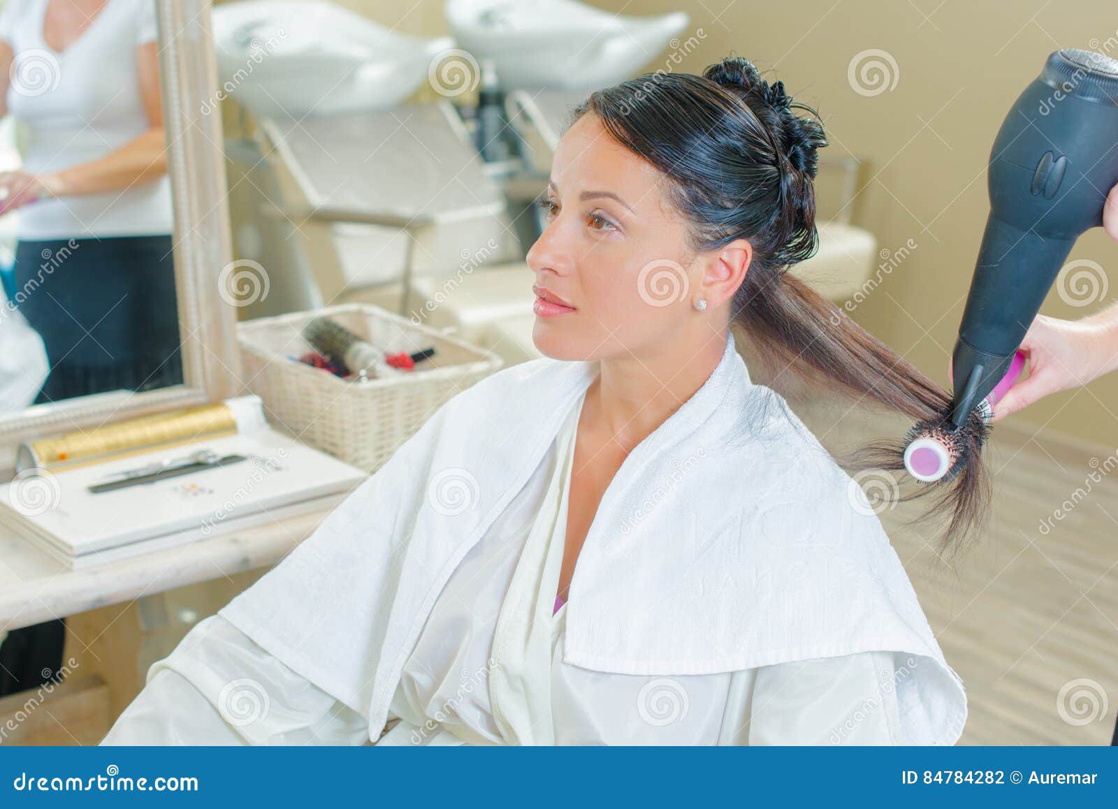 Woman in Salon Getting Hair Done Stock Photo - Image of beautician ...