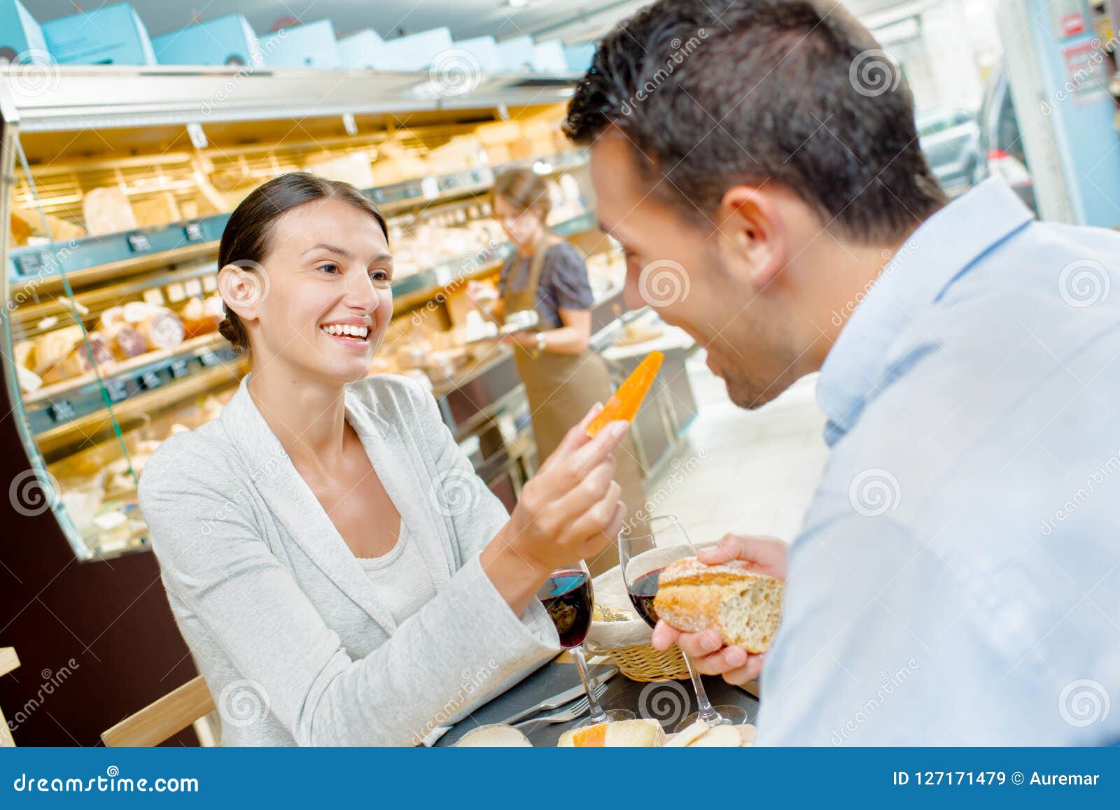 Woman Sampling in Supermarket Stock Image - Image of happy, handsome ...