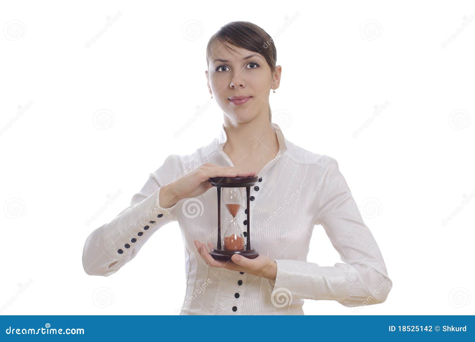 Woman with sand clock stock photo. Image of hand, time - 18525142