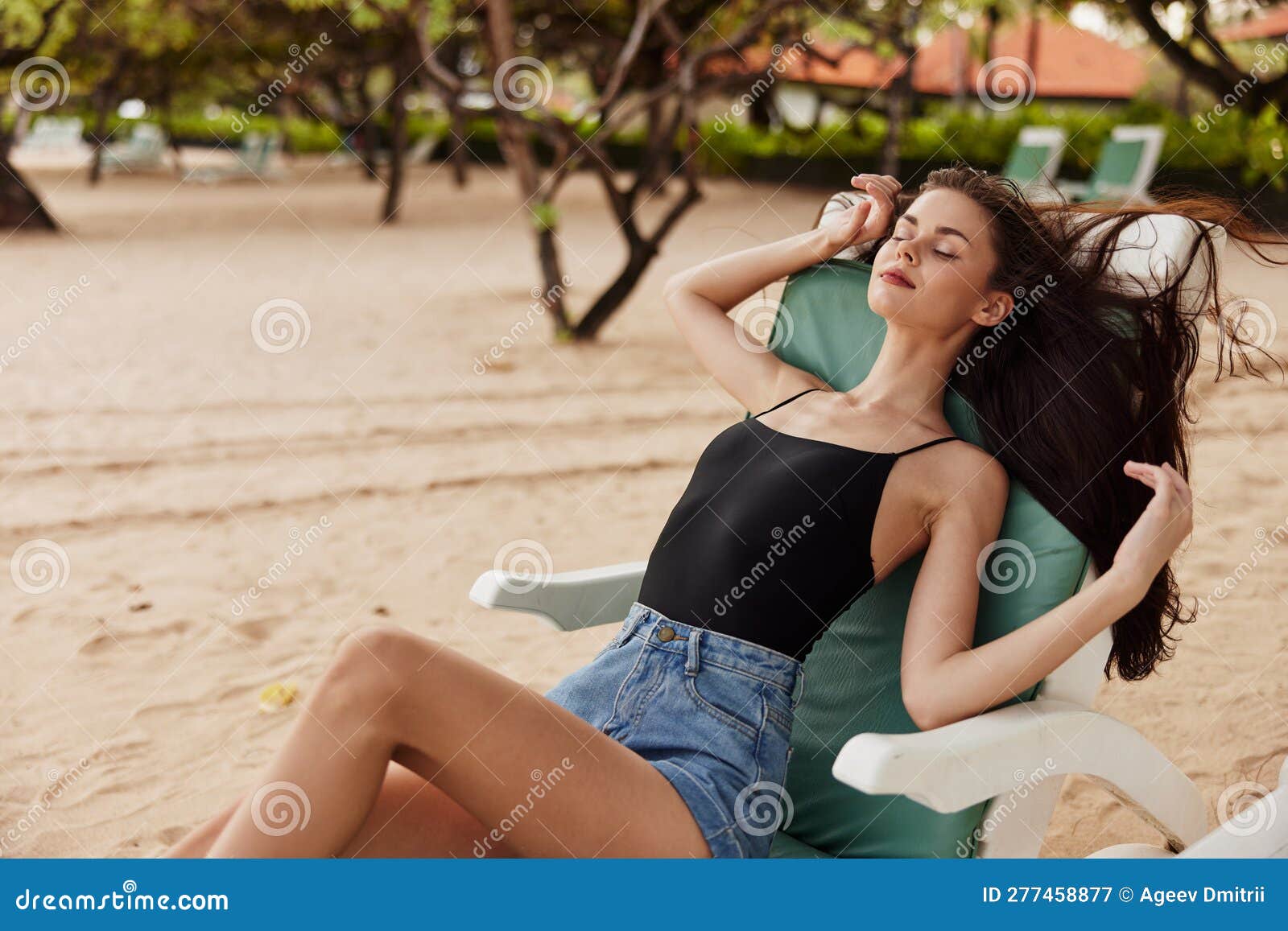 Beach Woman Ocean Sand Resort Summer Lying Smiling Sunbed Lifestyle Sea