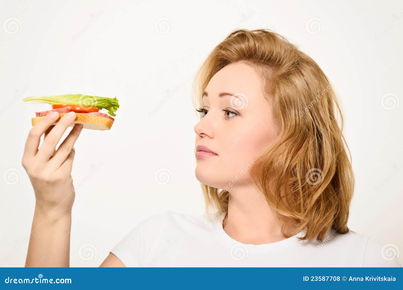 Woman with sandwich stock photo. Image of fast, happy - 23587708
