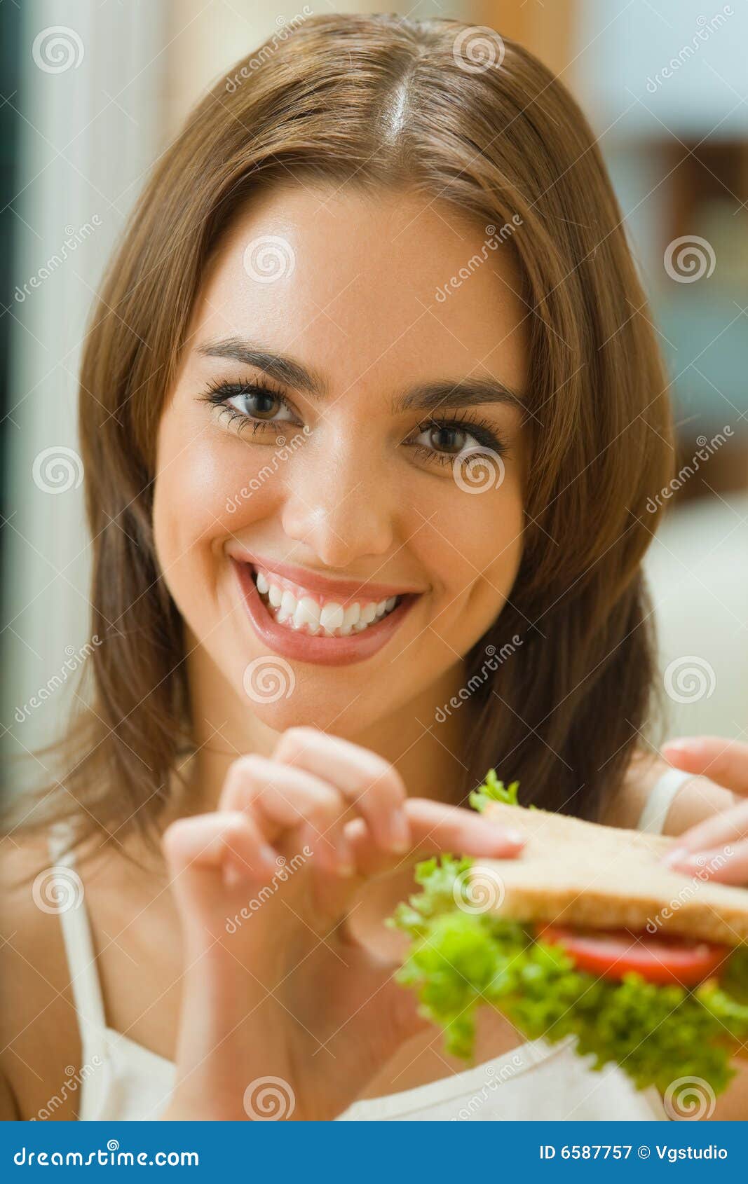 Woman with sandwich stock image. Image of hamburger, ethnicity - 6587757