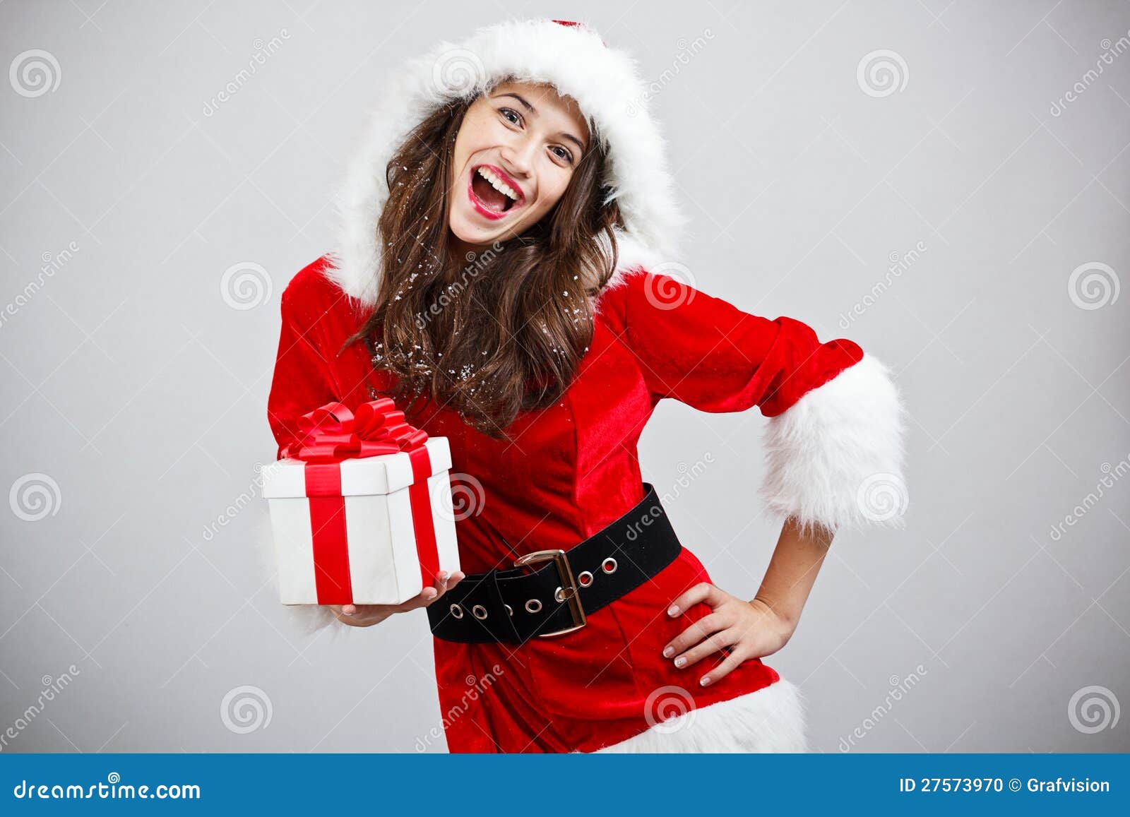 Woman in Santa cloth stock photo. Image of teen, year - 27573970