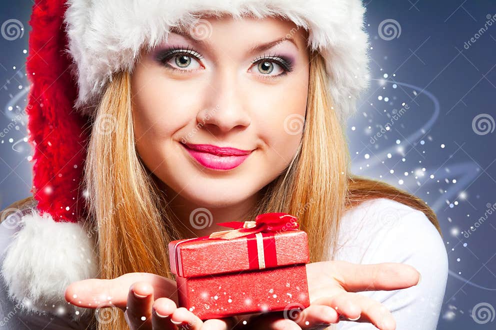 Woman in Santa hat stock image. Image of year, blonde - 21928025