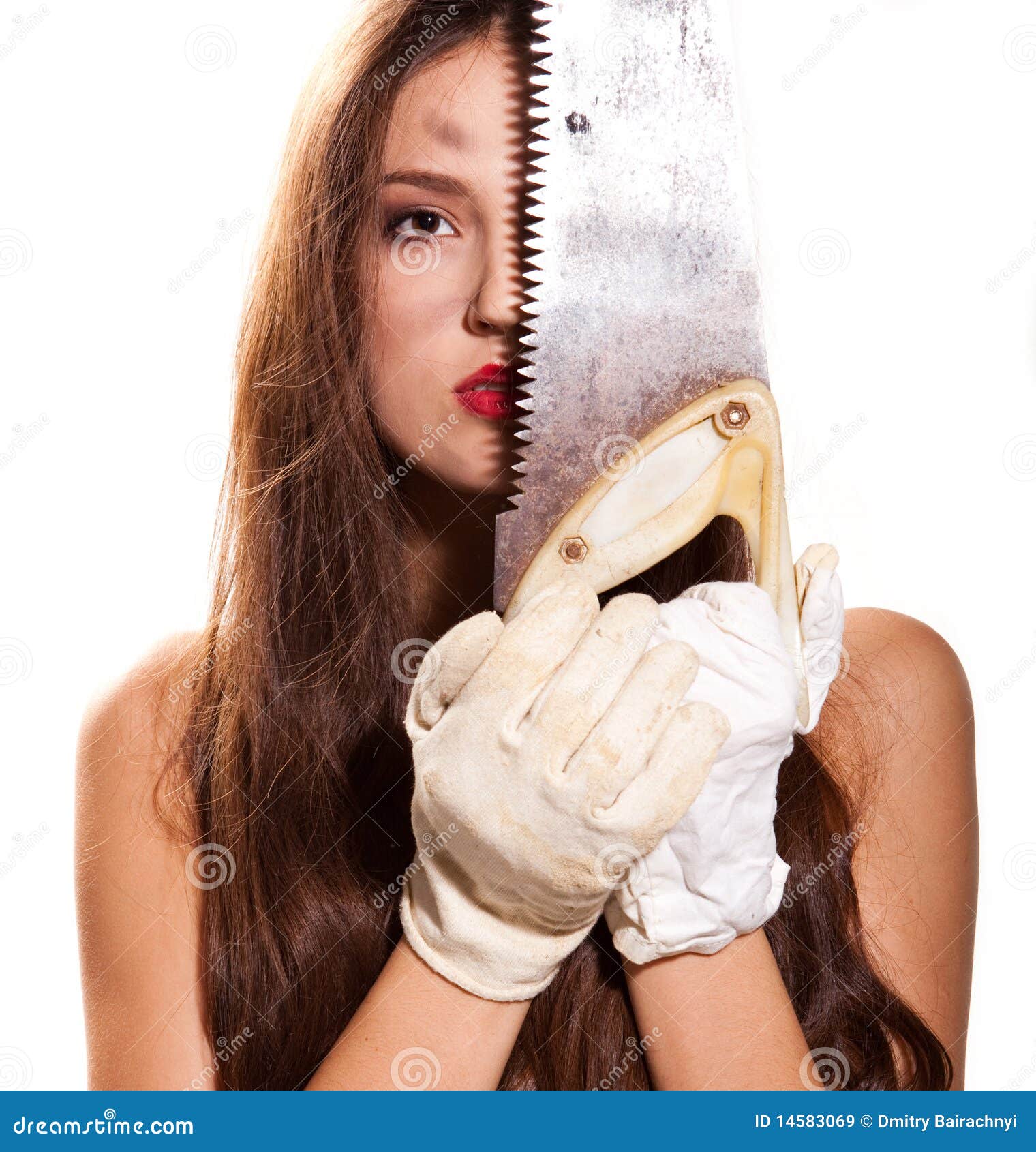 Woman and saw stock image. Image of beautiful, work, fashion - 14583069