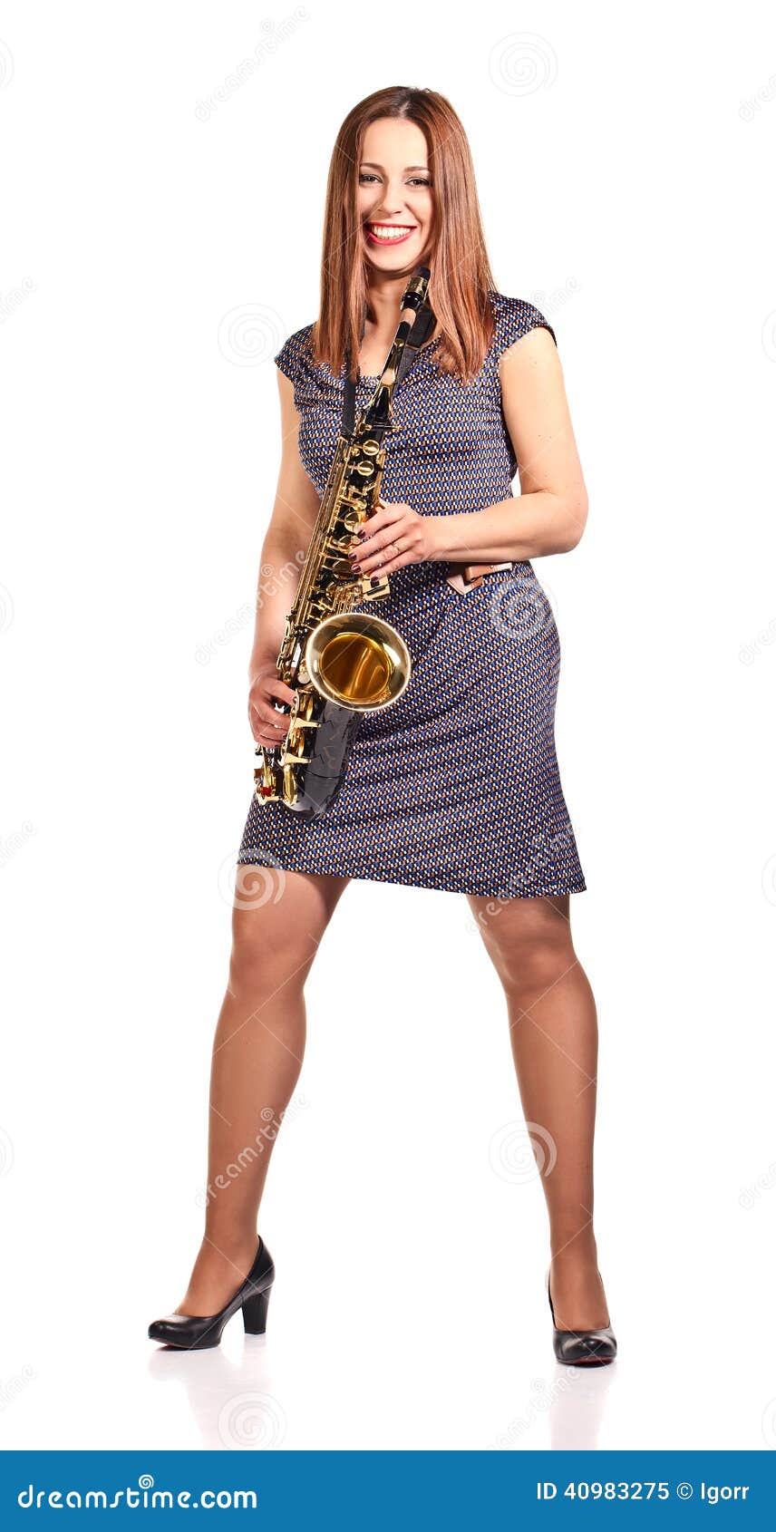 Woman with Saxophone Isolated on White Stock Image - Image of performer ...