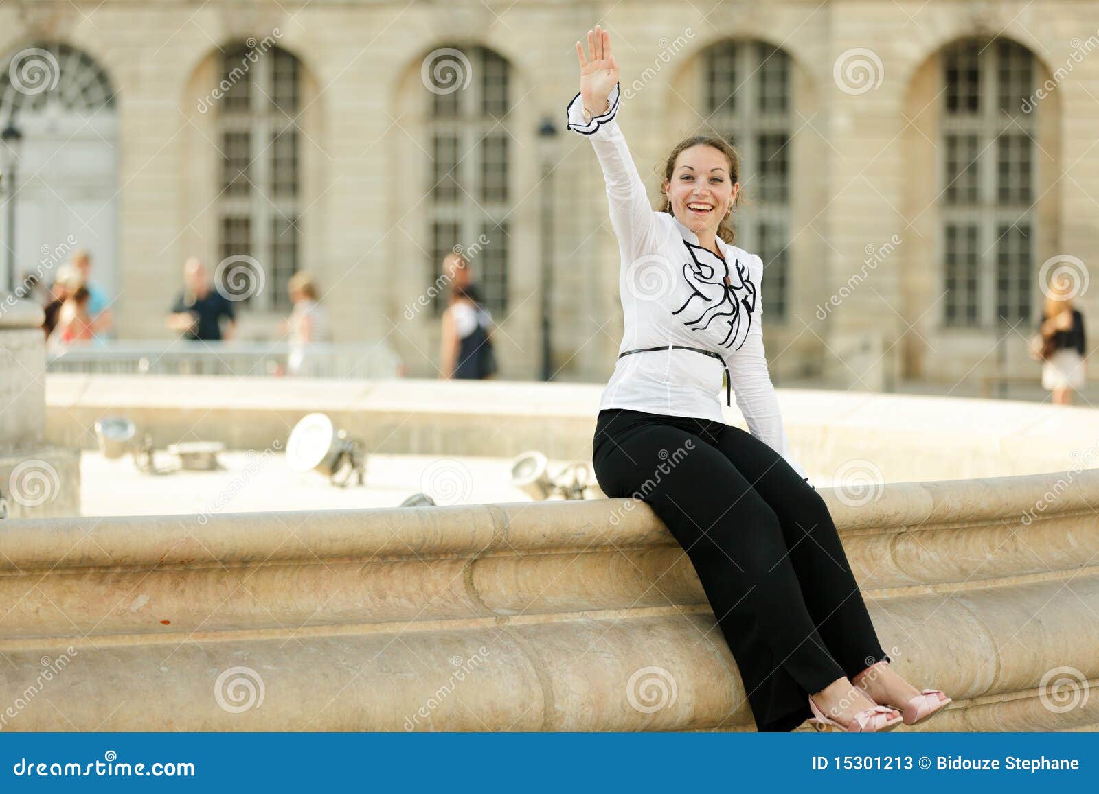 Woman saying hello stock image. Image of pant, elegant - 15301213