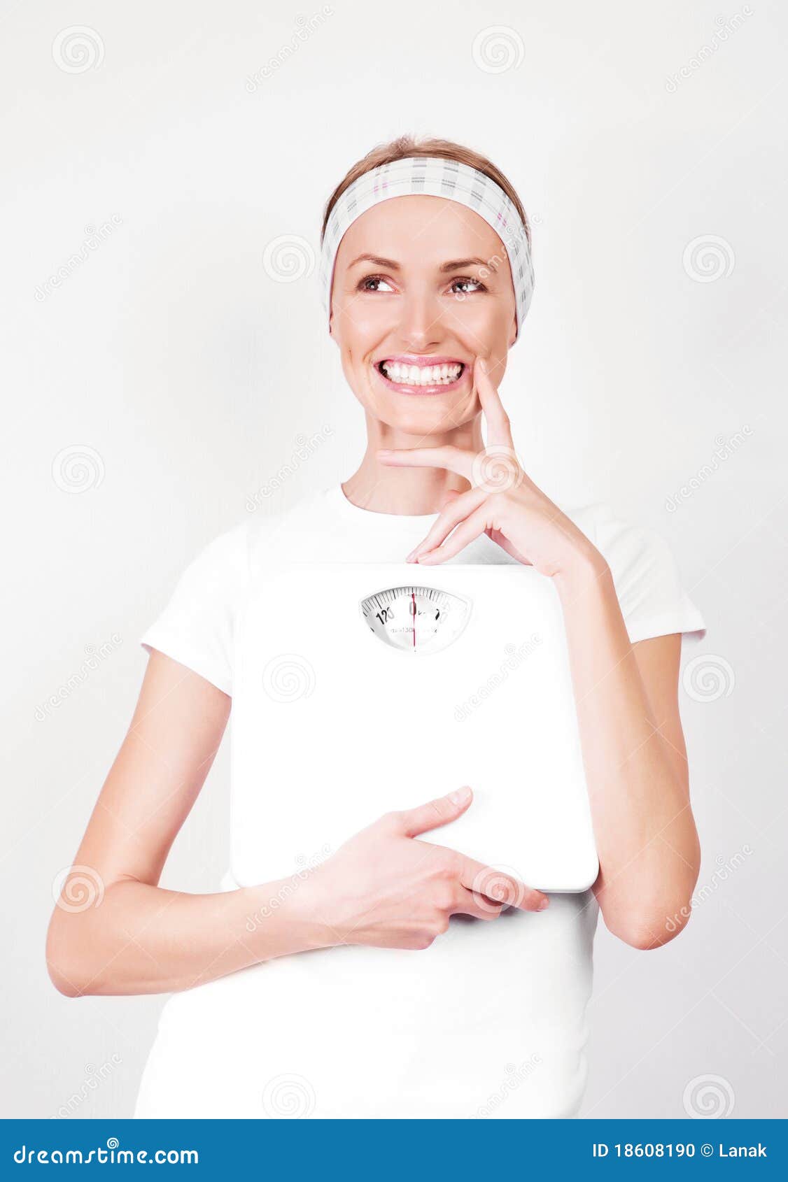 Woman with scales stock photo. Image of joyful, gain - 18608190