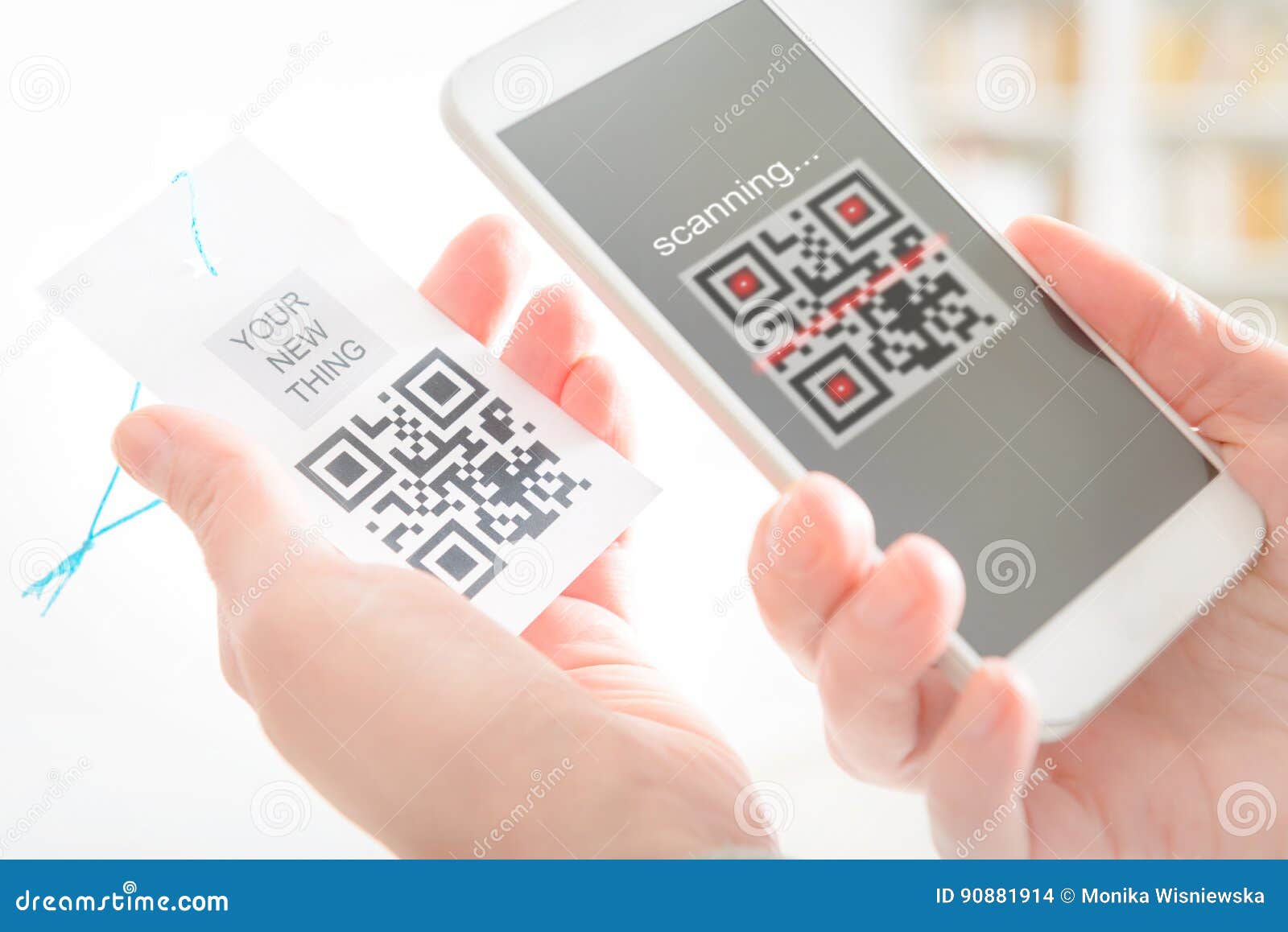 Woman scanning QR code stock photo. Image of customer - 90881914
