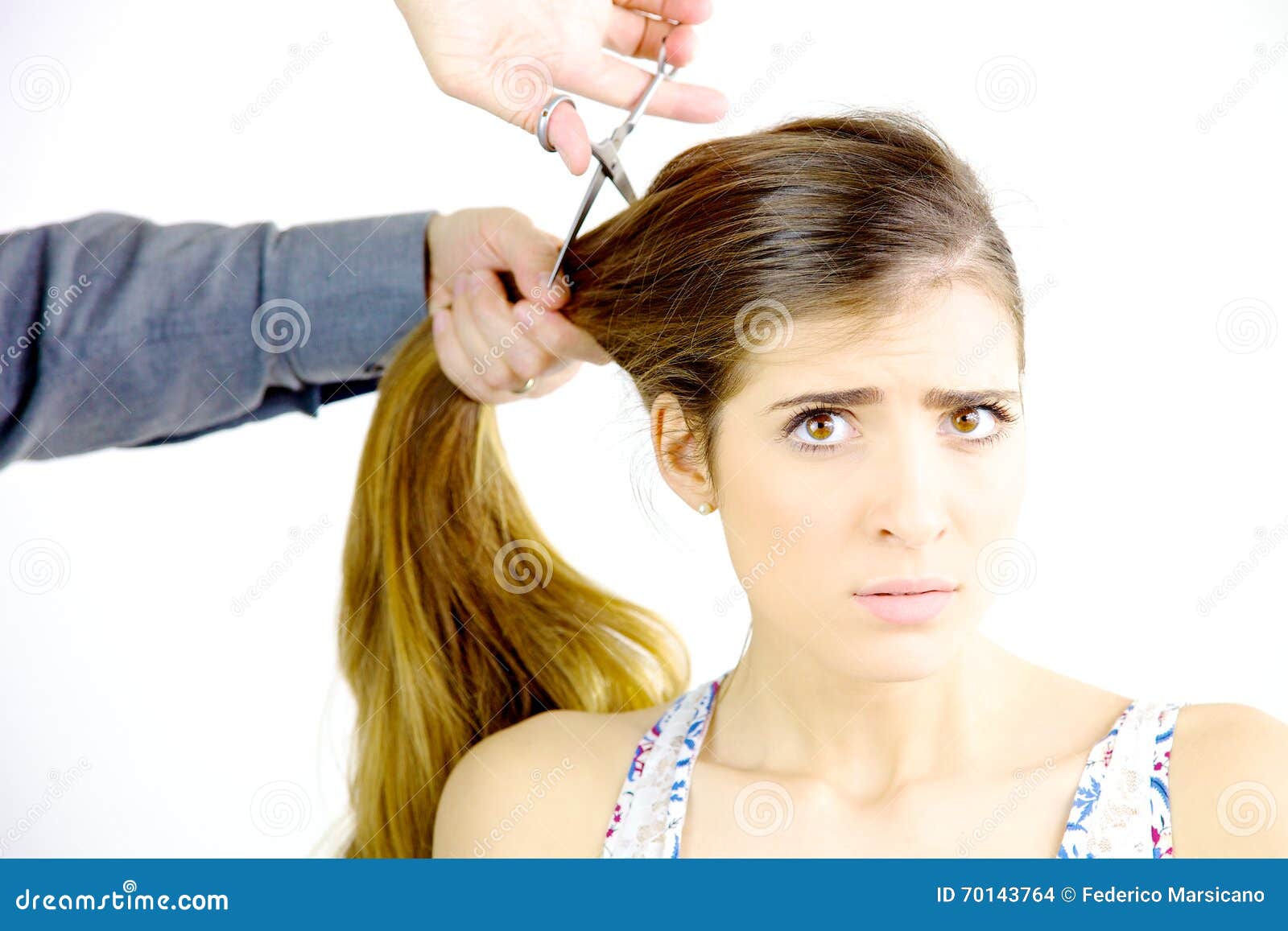 Woman Scared about Getting All Her Big Long Hair Cut Off Stock Photo ... Woman Scared about Getting All Her Big Long Hair Cut Off Stock Photo ...
