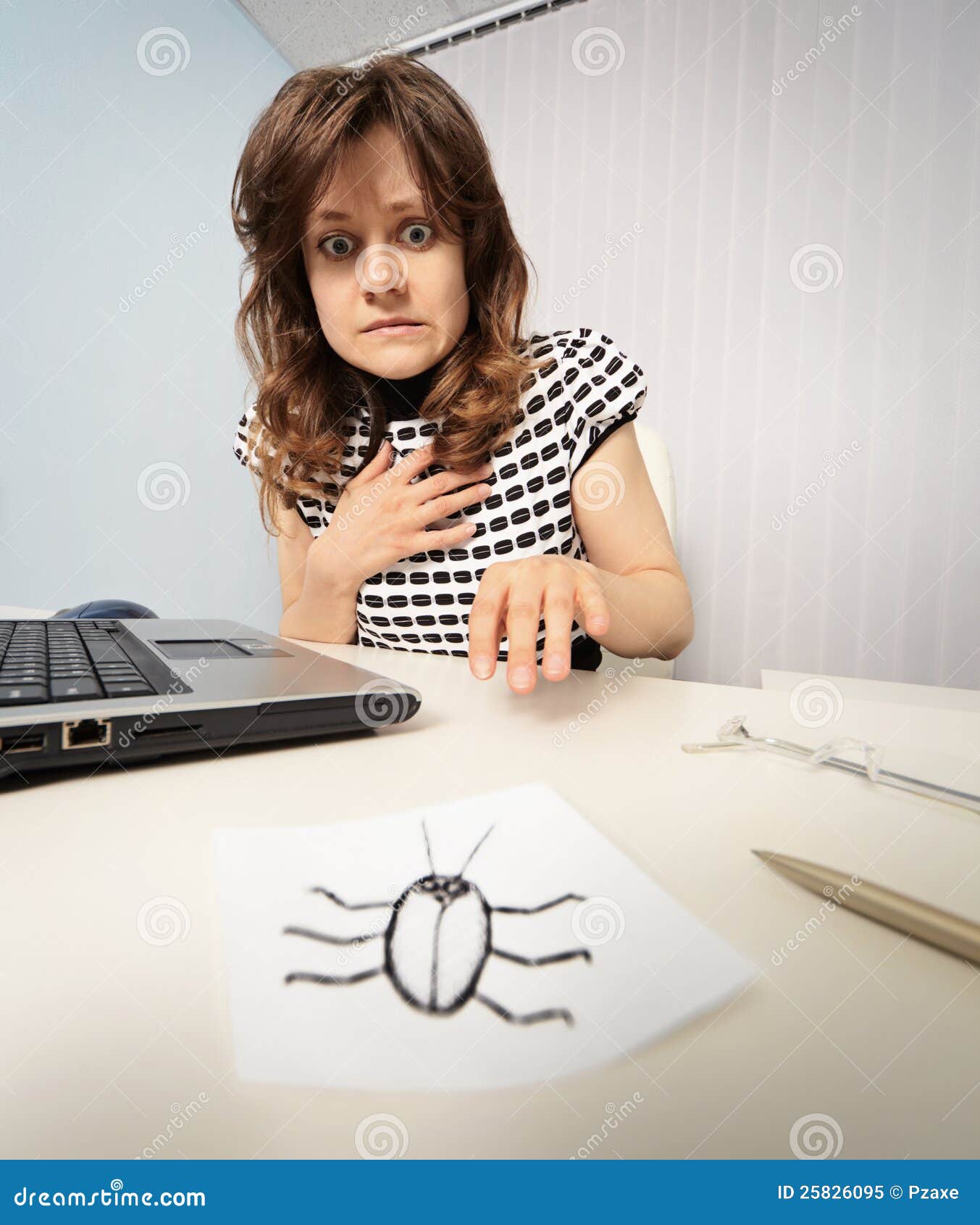 Woman Scared With Paper Cockroach Stock Image | CartoonDealer.com #25826095